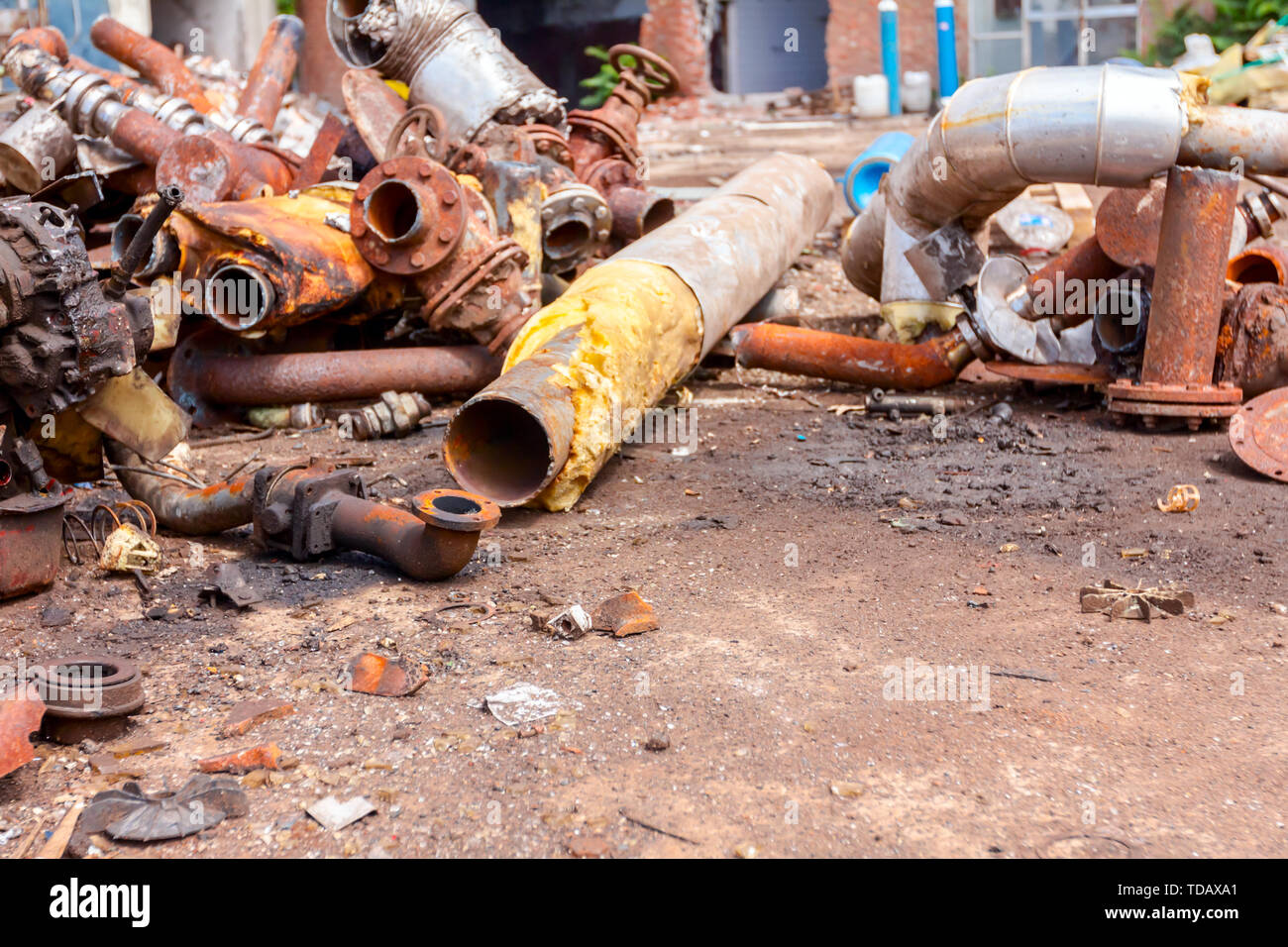 Different shapes and sizes of cut old valves and equipment, industrial ...
