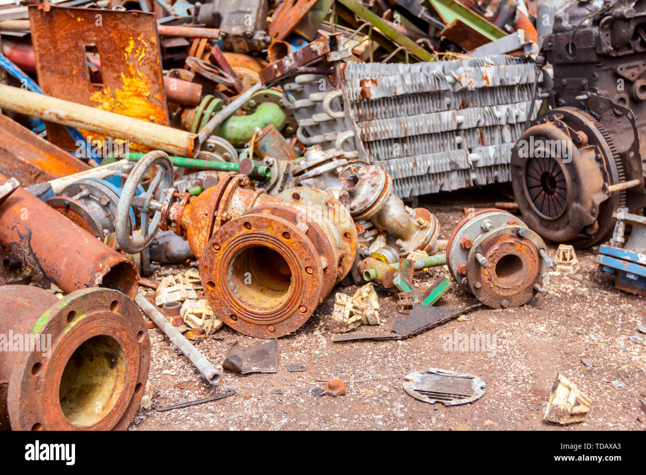 Different shapes and sizes of cut old valves and equipment, industrial ...