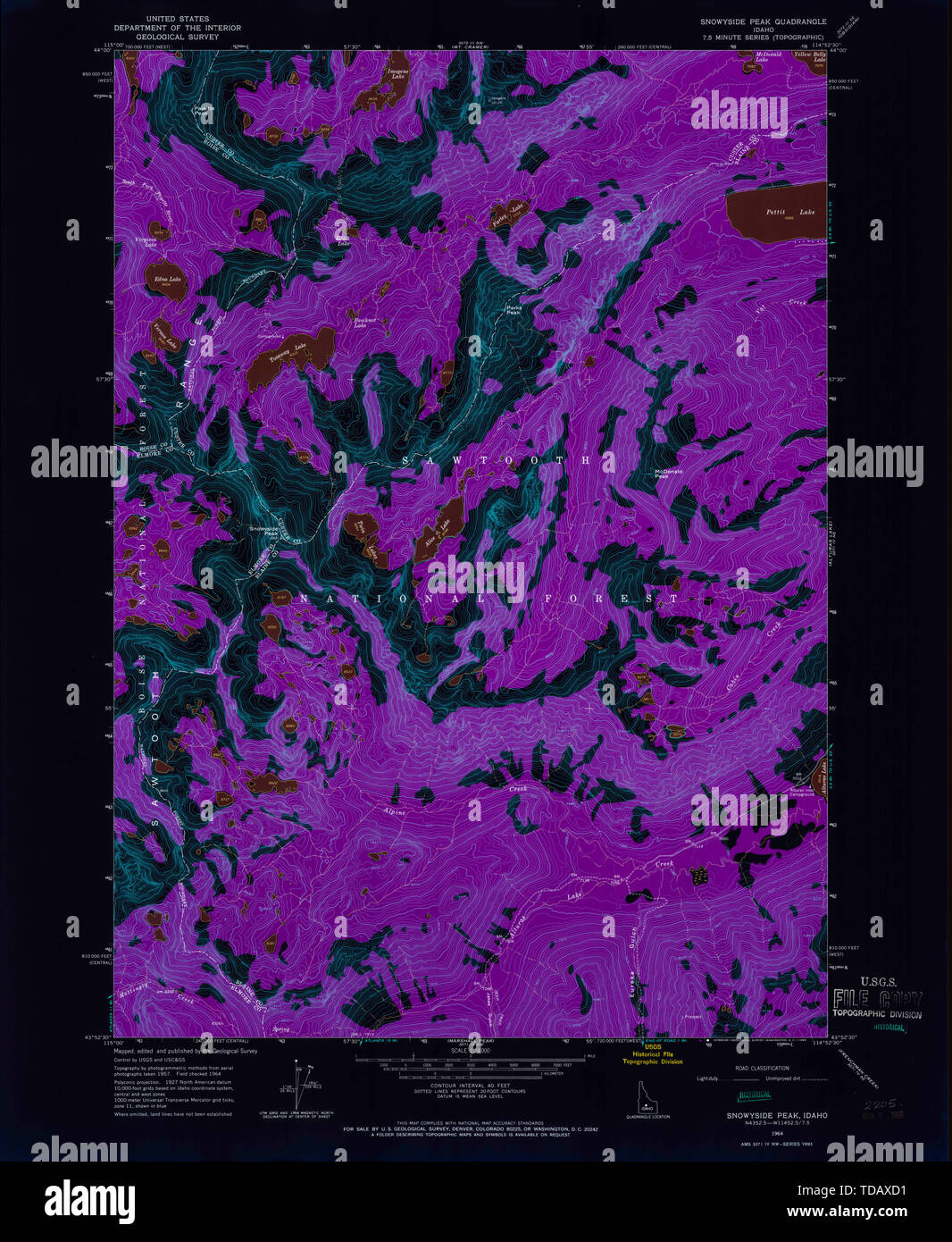 USGS TOPO Map Idaho ID Snowyside Peak 238218 1964 24000 Inverted ...