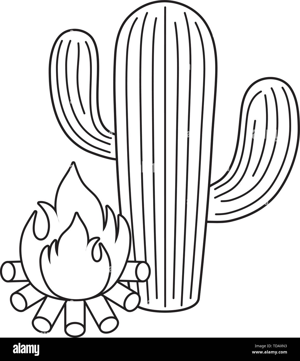 cactus natural with campfire flame vector illustration design Stock ...