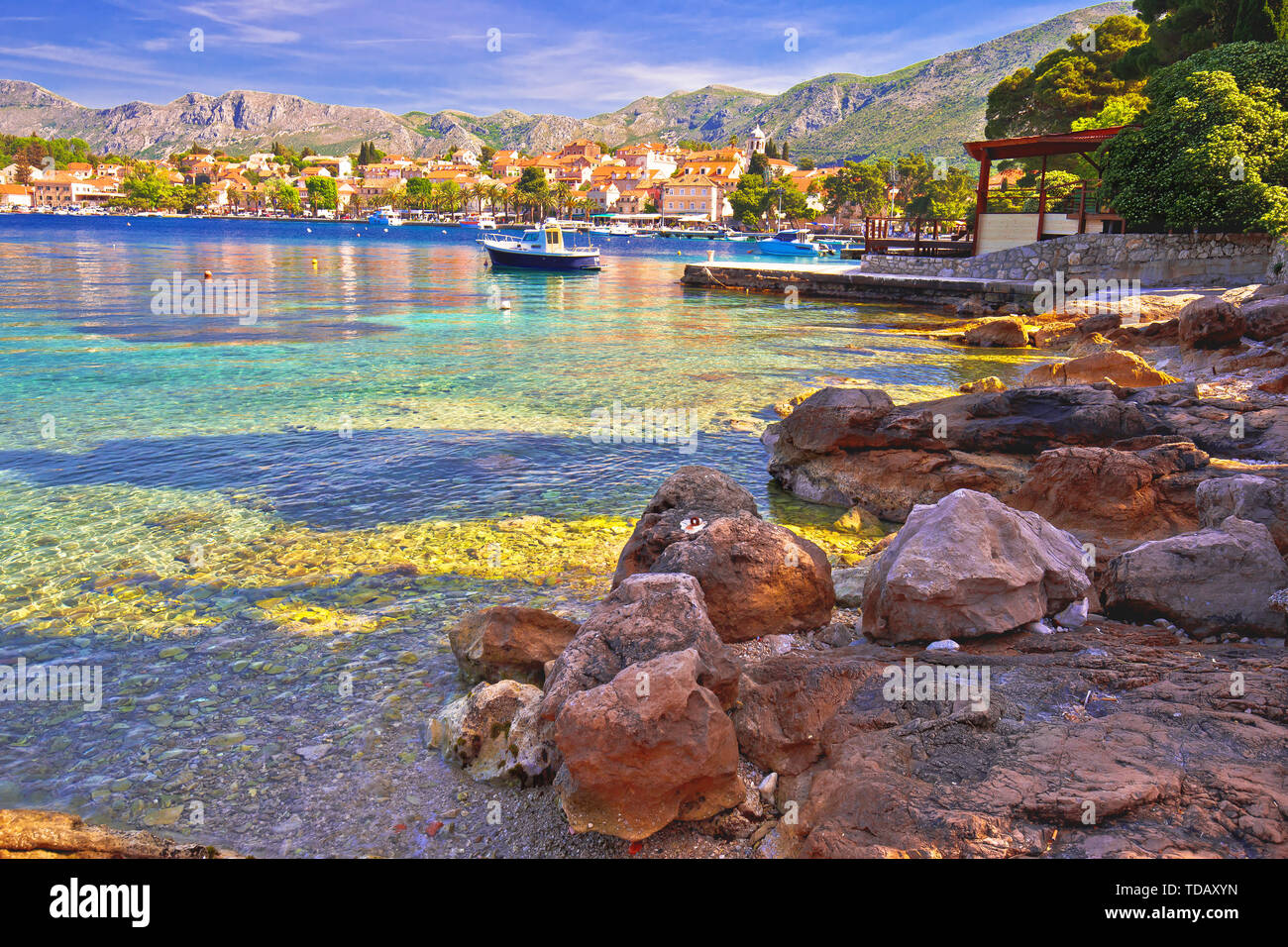 Town of Cavtat colorful Adriatic waterfront view, south Dalmatia ...