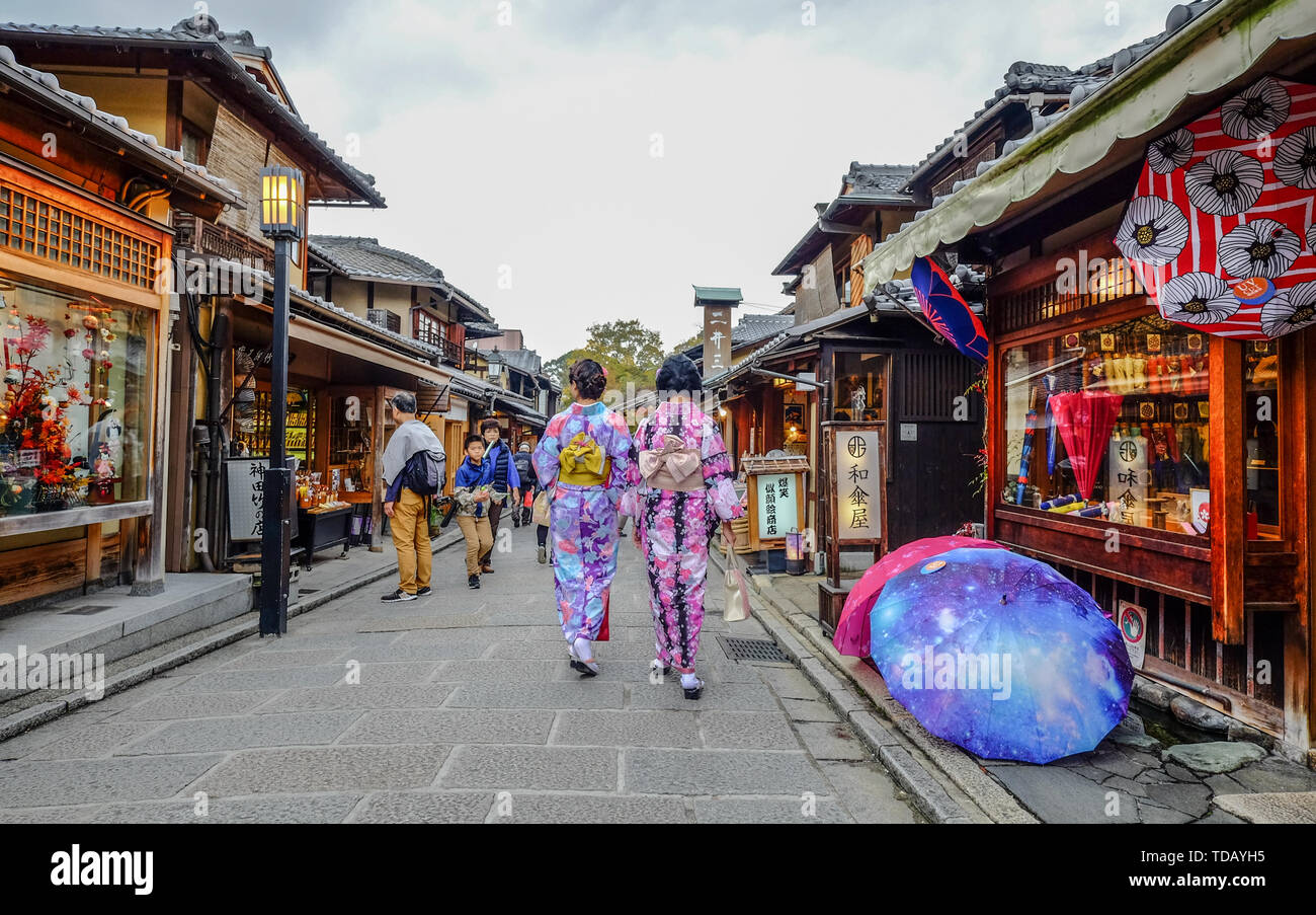 Kyoto, Japan - Nov 20, 2016. Japanese women wearing traditional dress ...