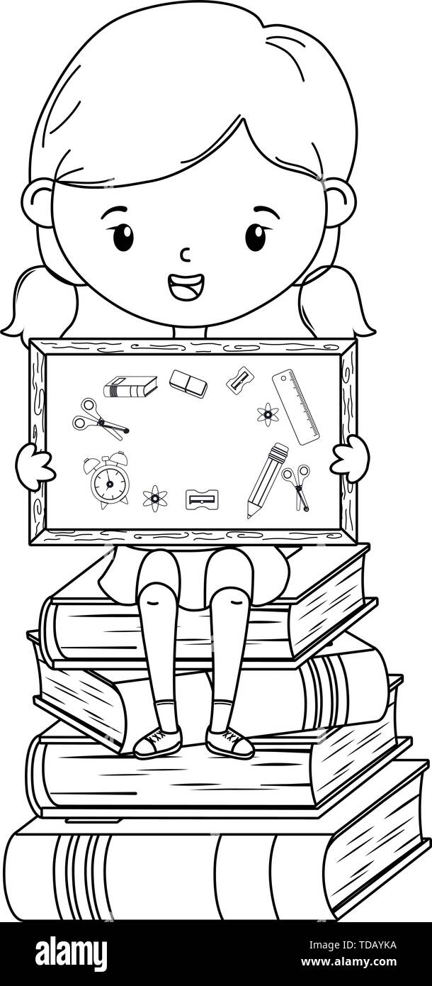 Girl kid and blackboard design, School education learning knowledge ...
