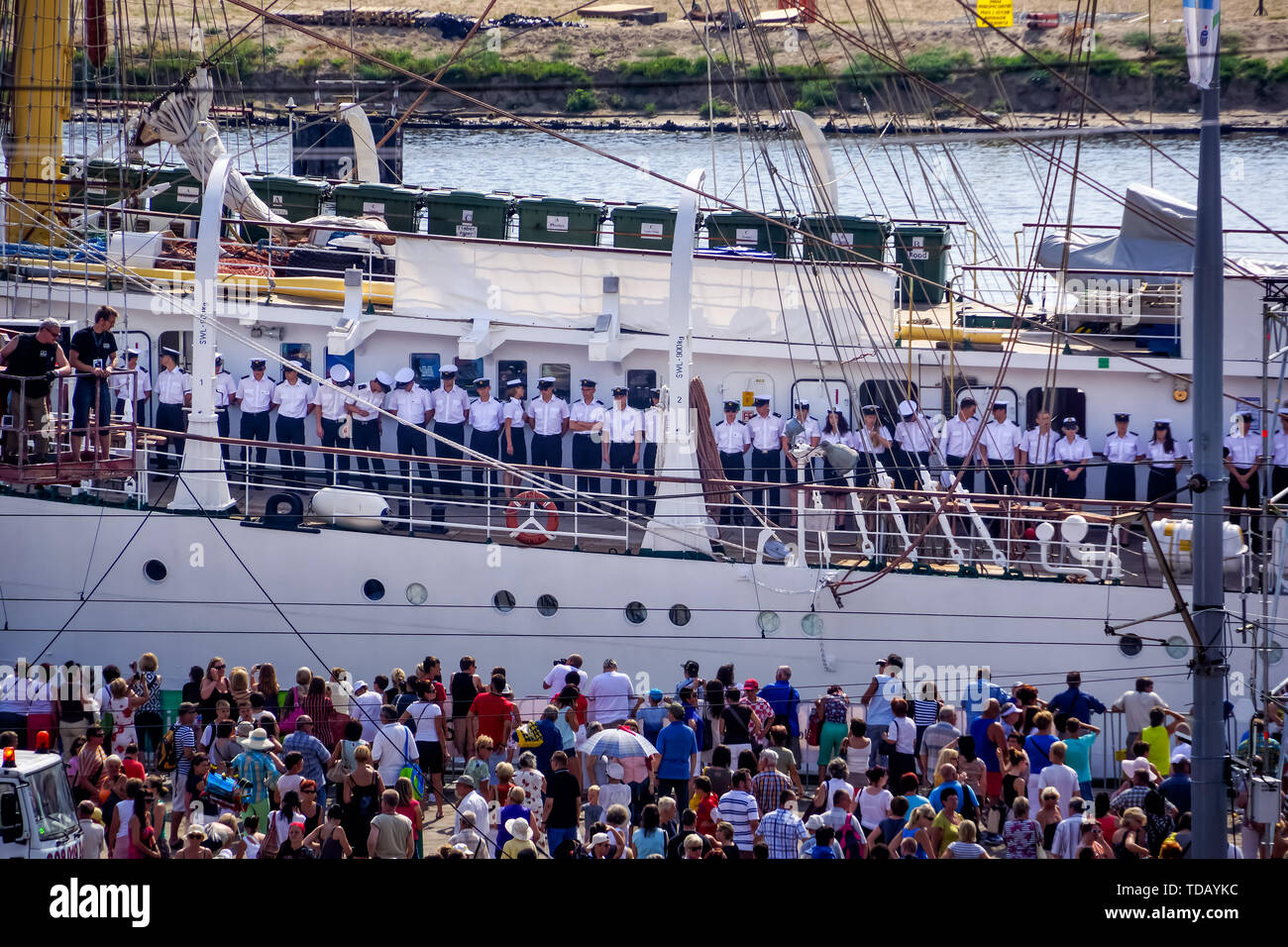 Standing crowd transportation nautical vessel rope hi-res stock ...