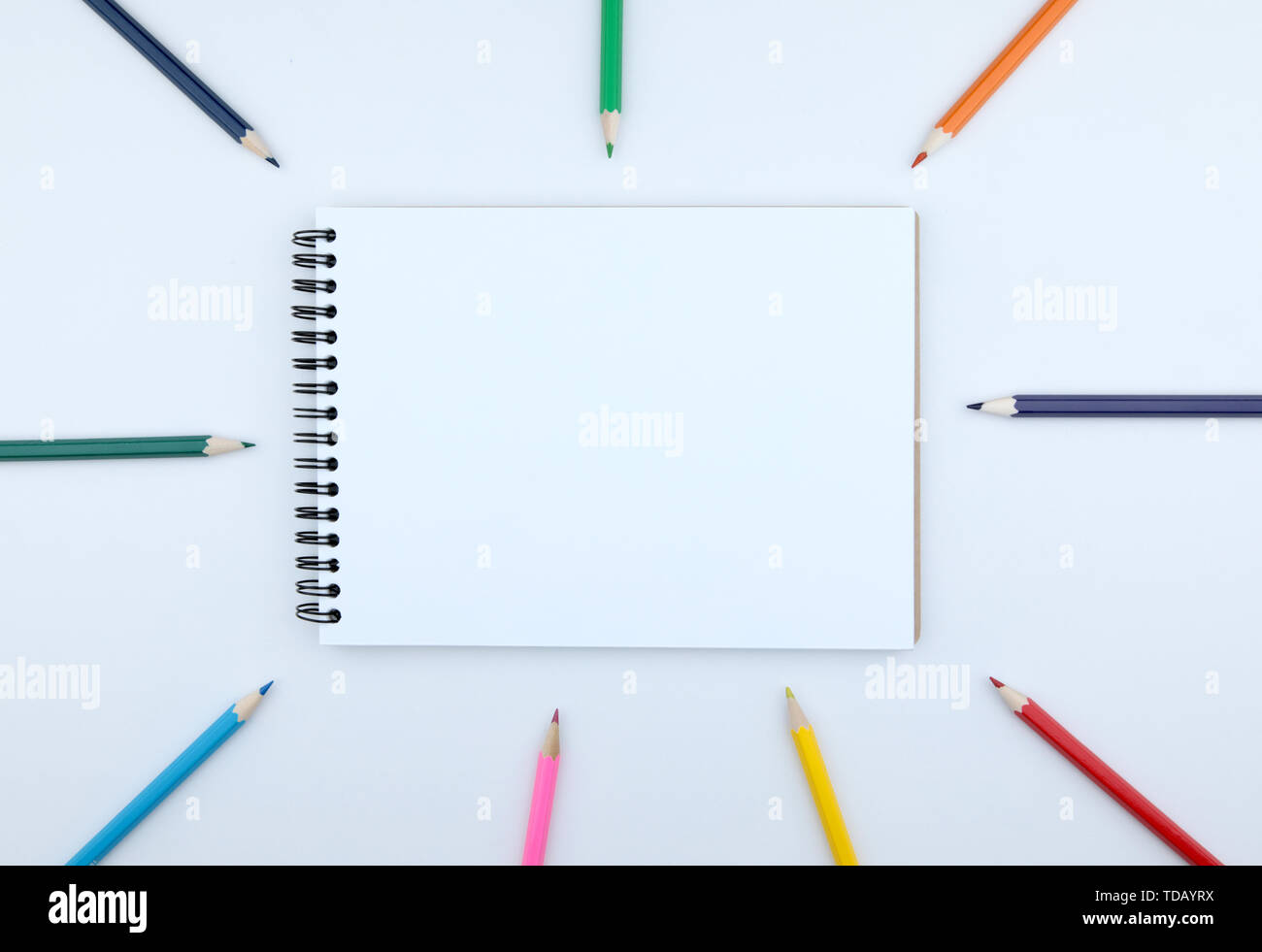 Open notebook with blank pages and pencil on white background. Back to ...
