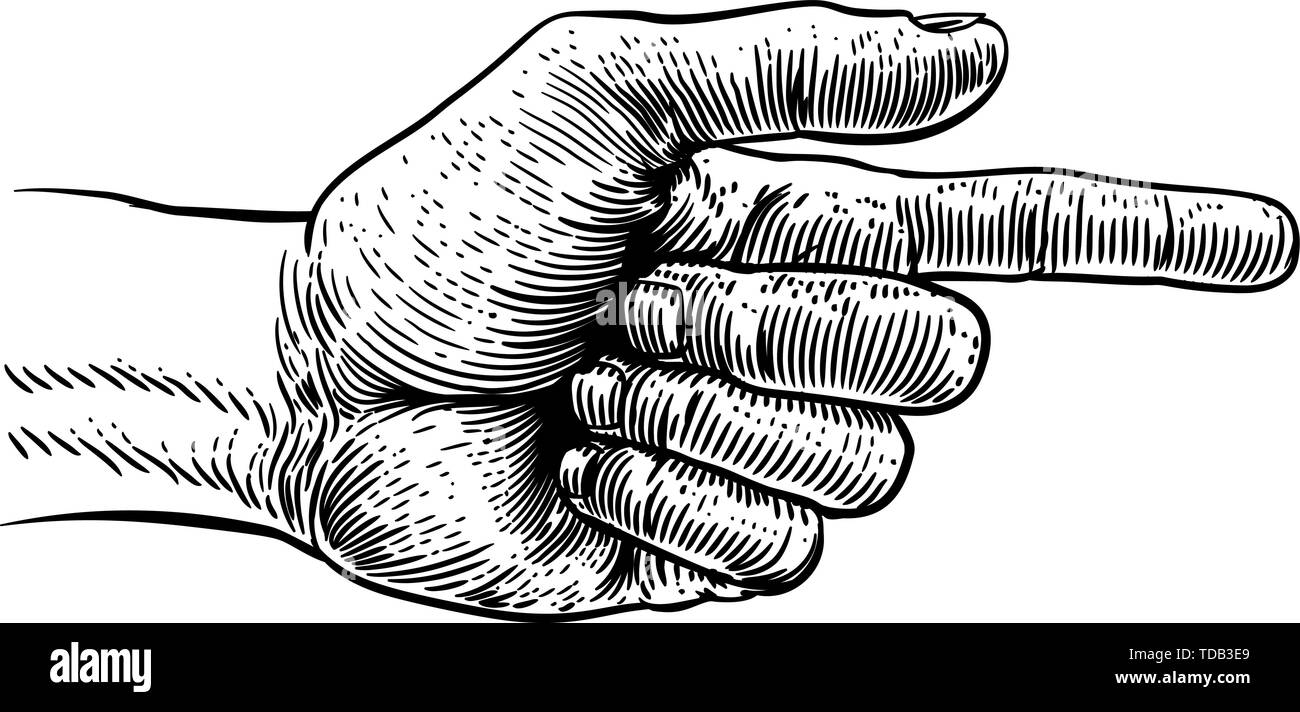 Hand Pointing Direction Finger Engraving Woodcut Stock Vector Image ...