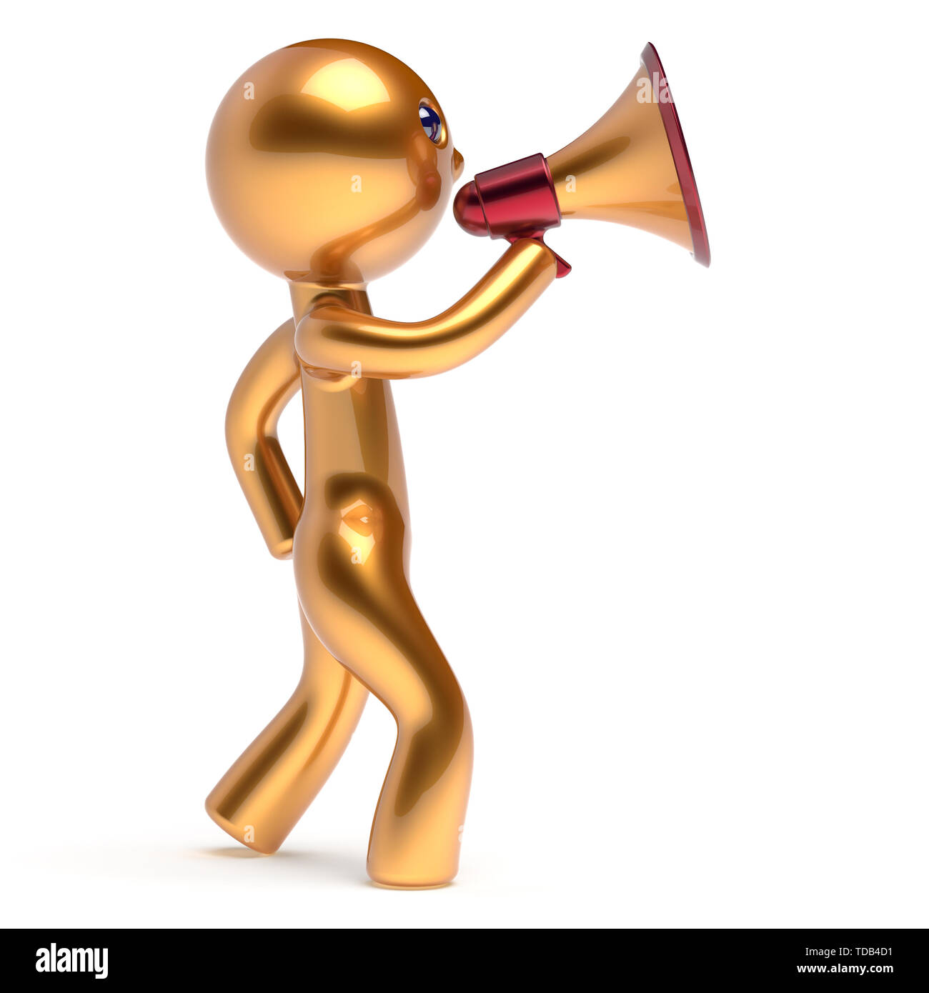 Man speaking megaphone character making sale announcement news golden ...