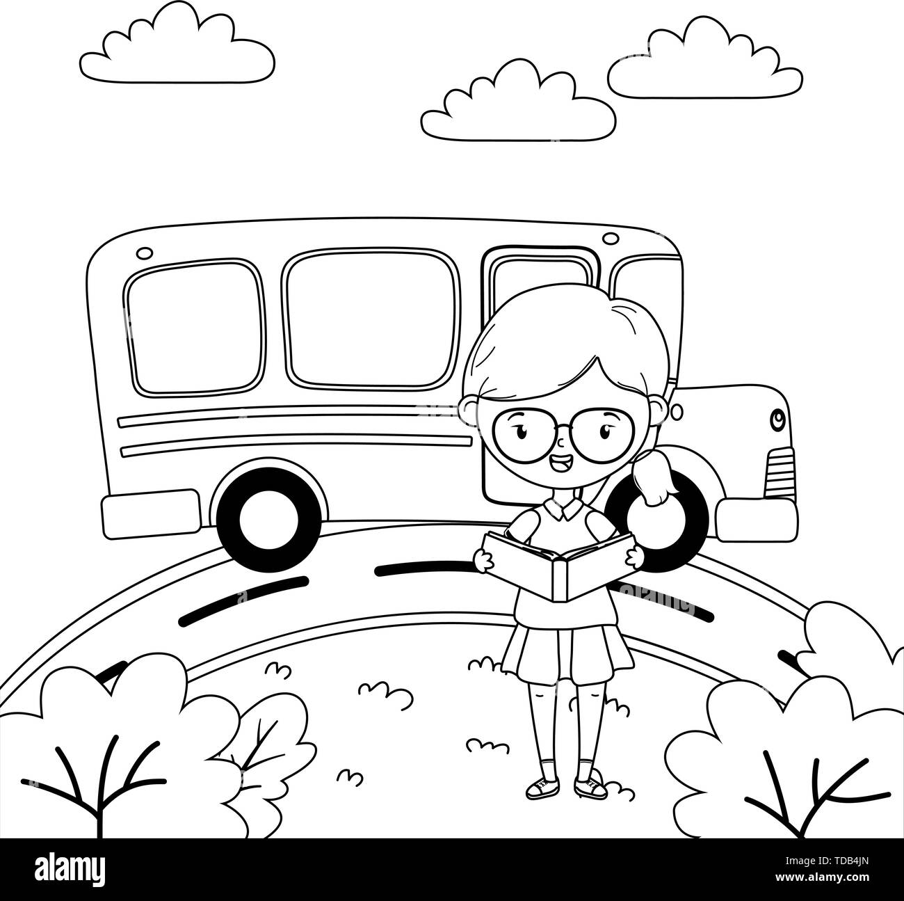 School bus and girl cartoon design, Education lesson study learning ...