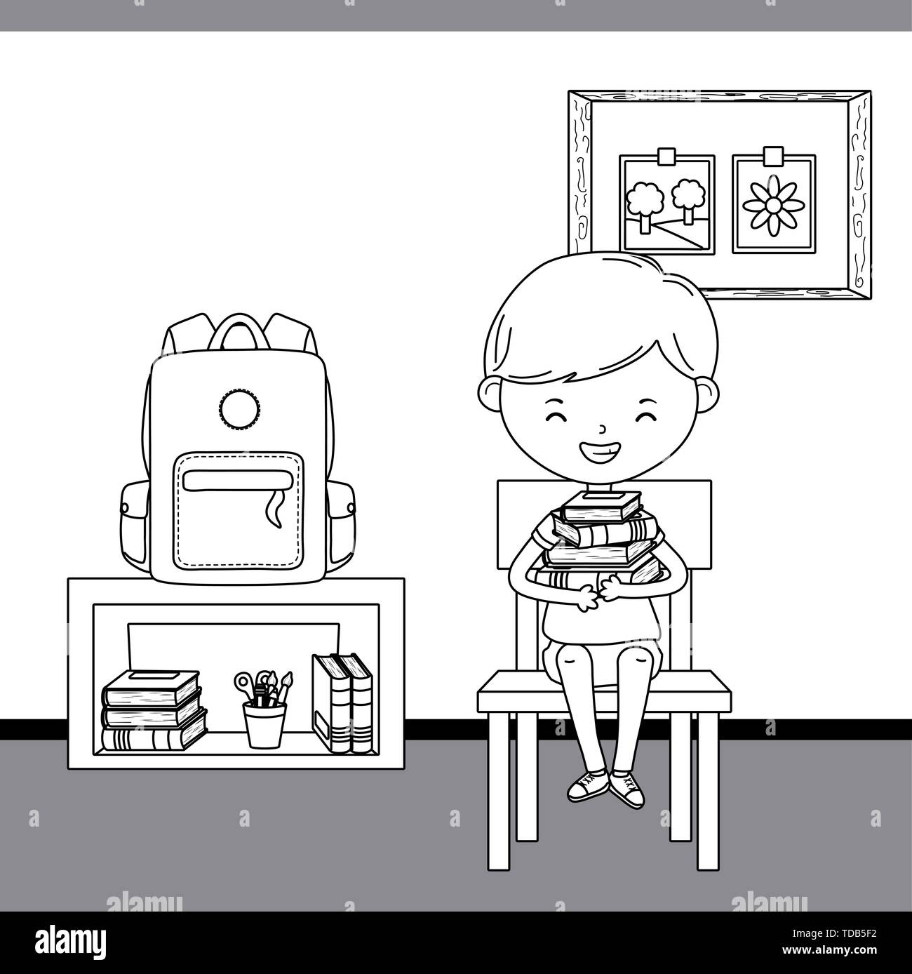 Classroom and boy design, School education lesson study knowledge ...