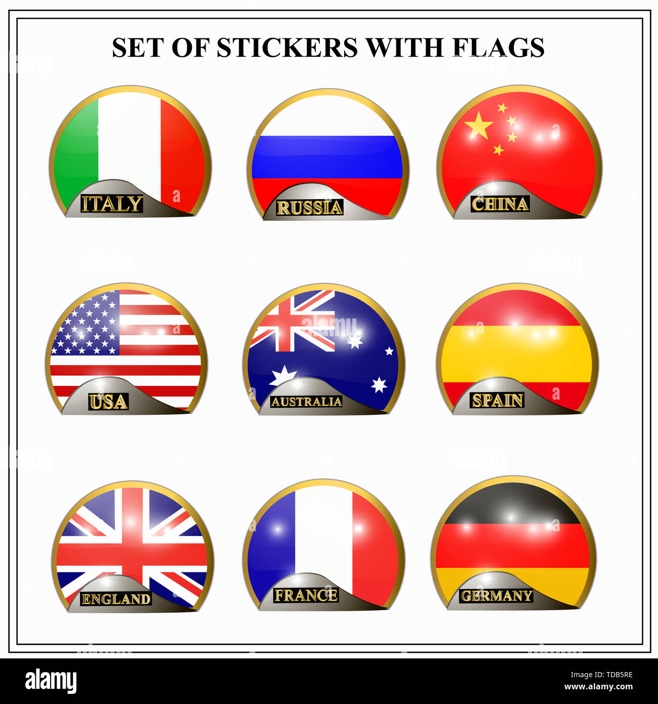 Bright set of stickers with flags. Colorful illustration with flags of ...