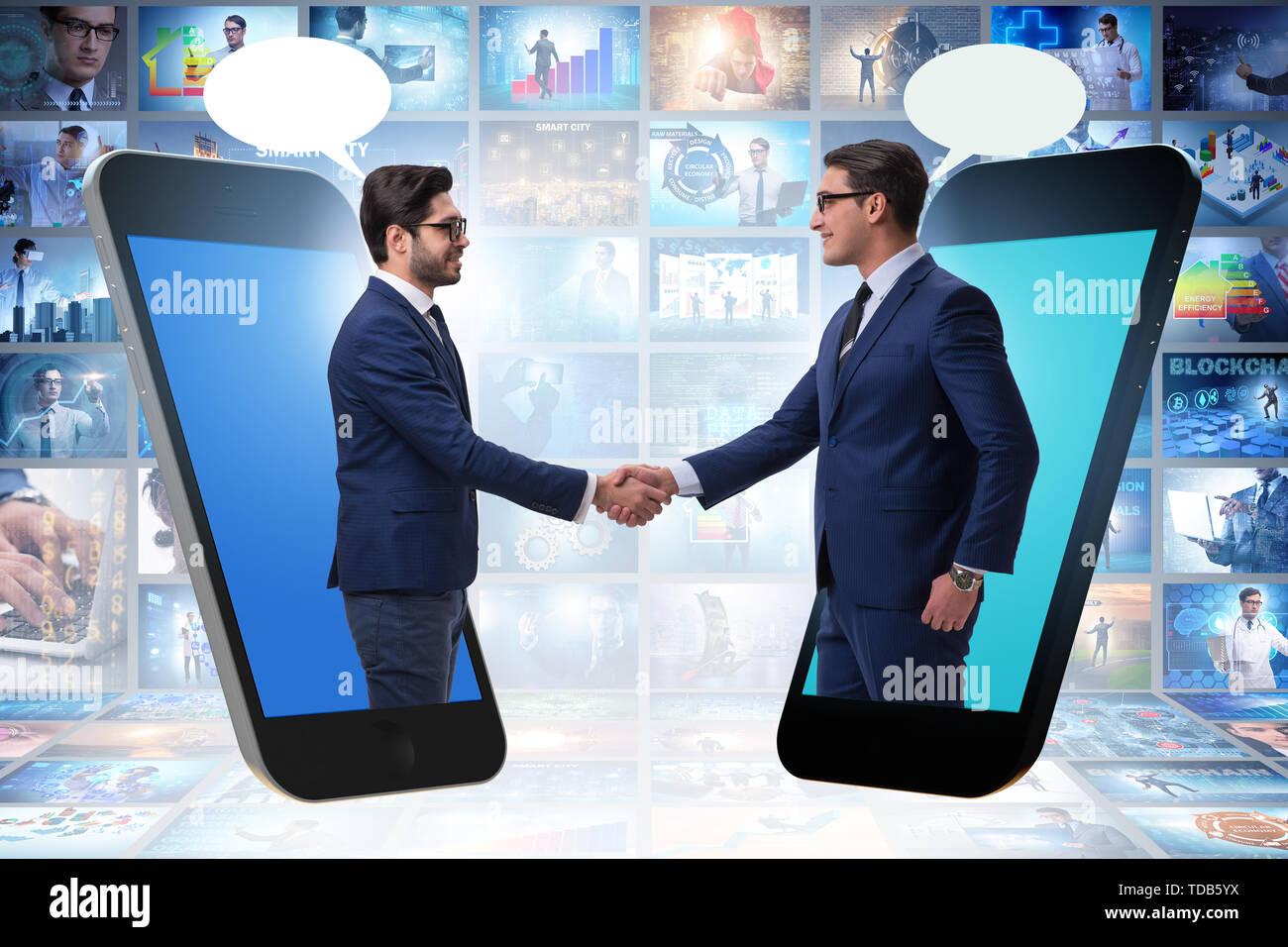 Concept of communication with businessmen handshaking Stock Photo - Alamy