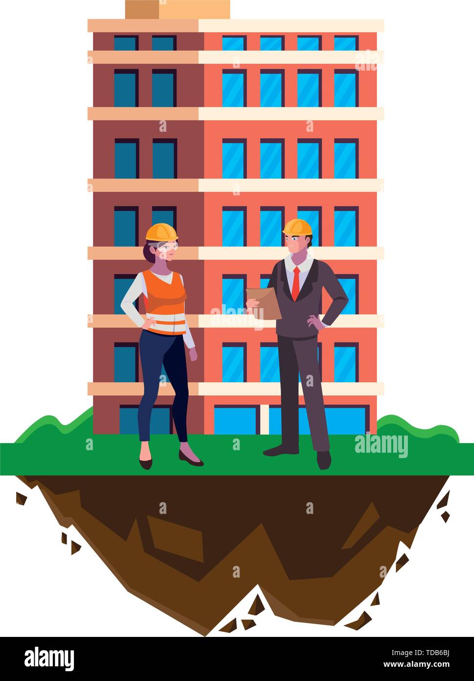 engineer with female builder and building vector illustration design ...