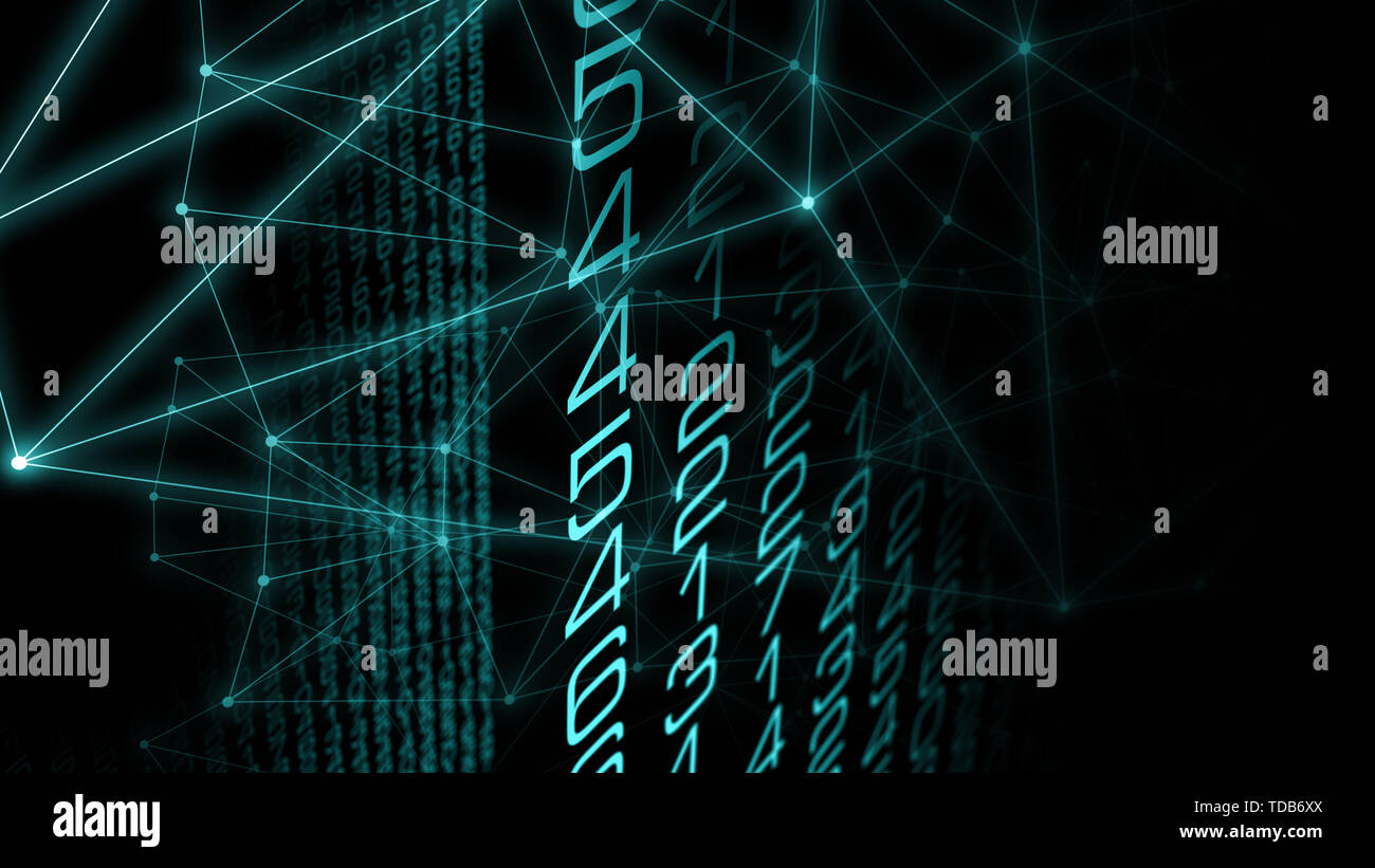 Random numbers and abstract shapes, digital tech innovation concept ...