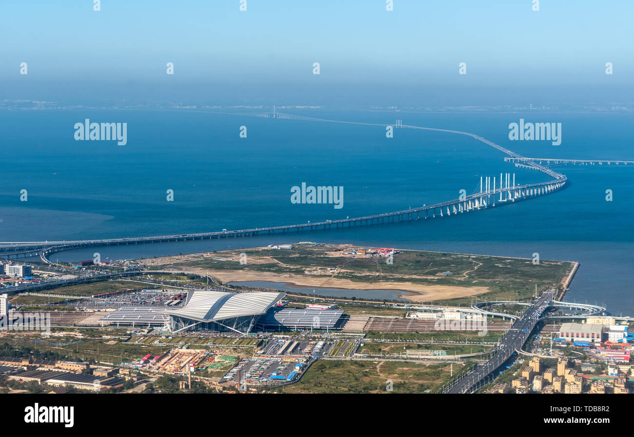 Aerial Picture of Qingdao Train North Station and Jiaozhou Bay Cross ...