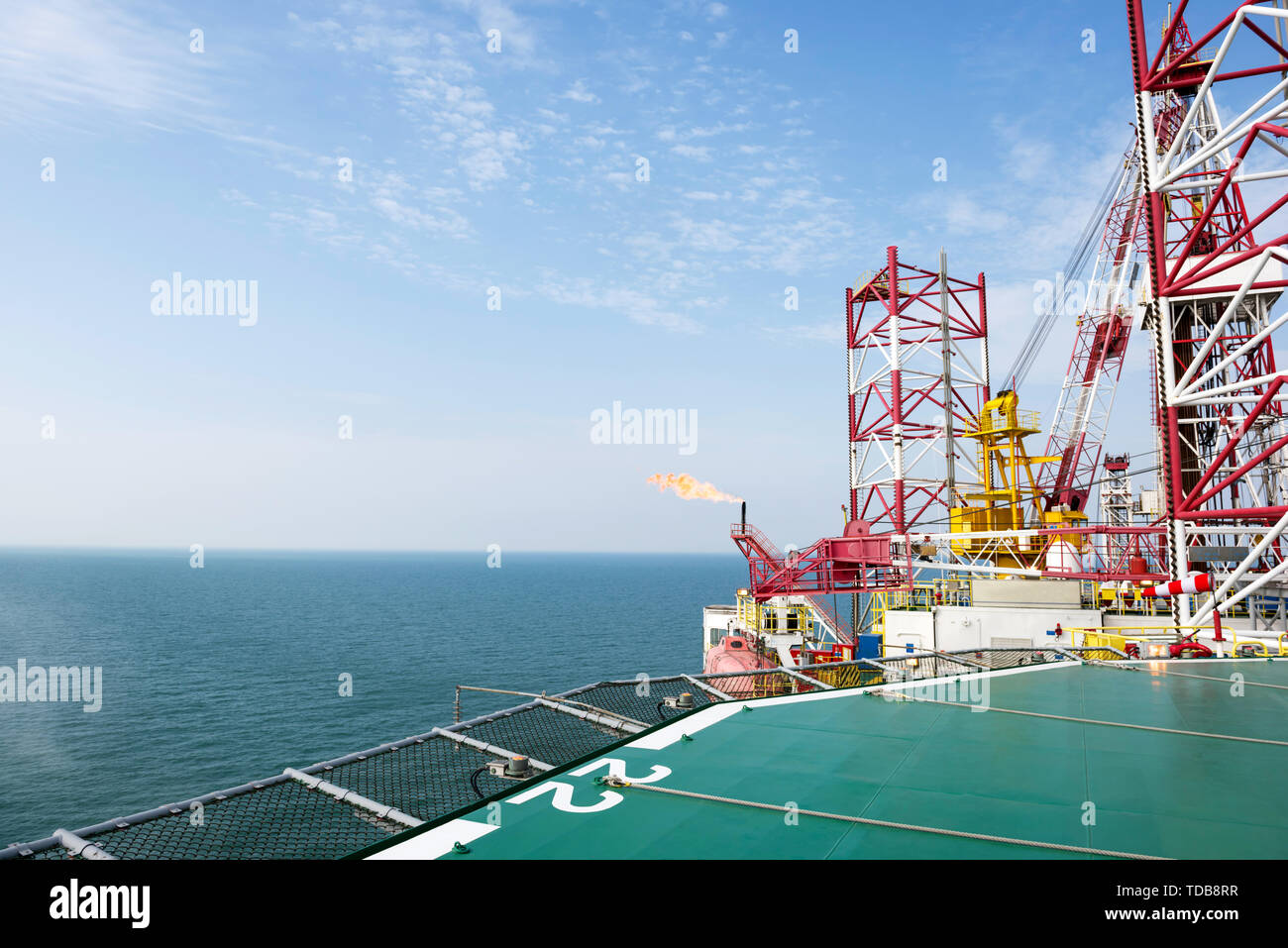 Offshore oil rig scenery, oil rig landscape photographed on helicopter ...