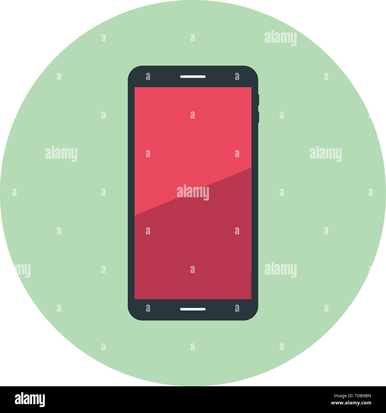 Illustrated icon of a smart mobile phone with a two tone pink screen on ...