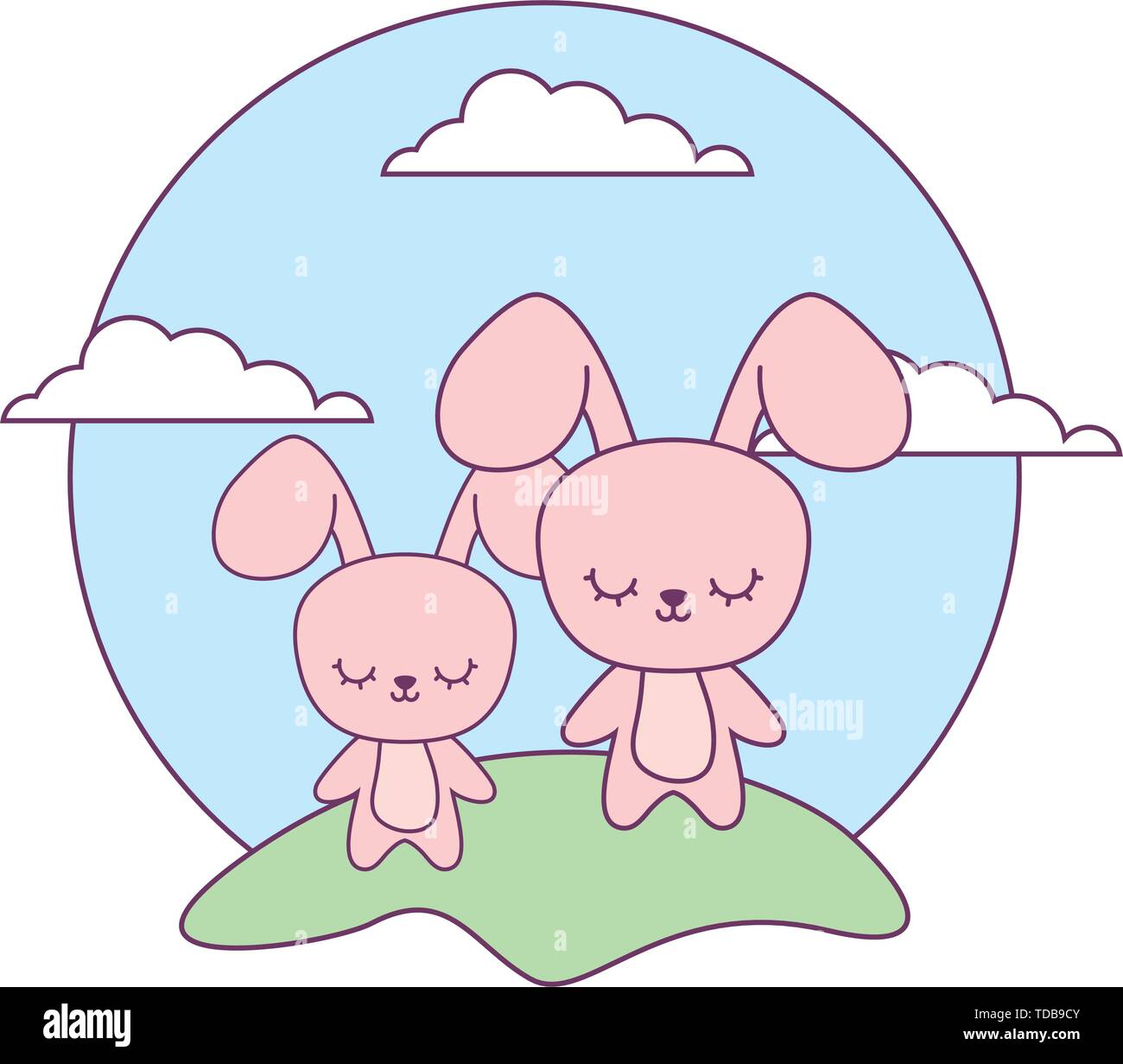 cute rabbits animals in landscape vector illustration design Stock ...