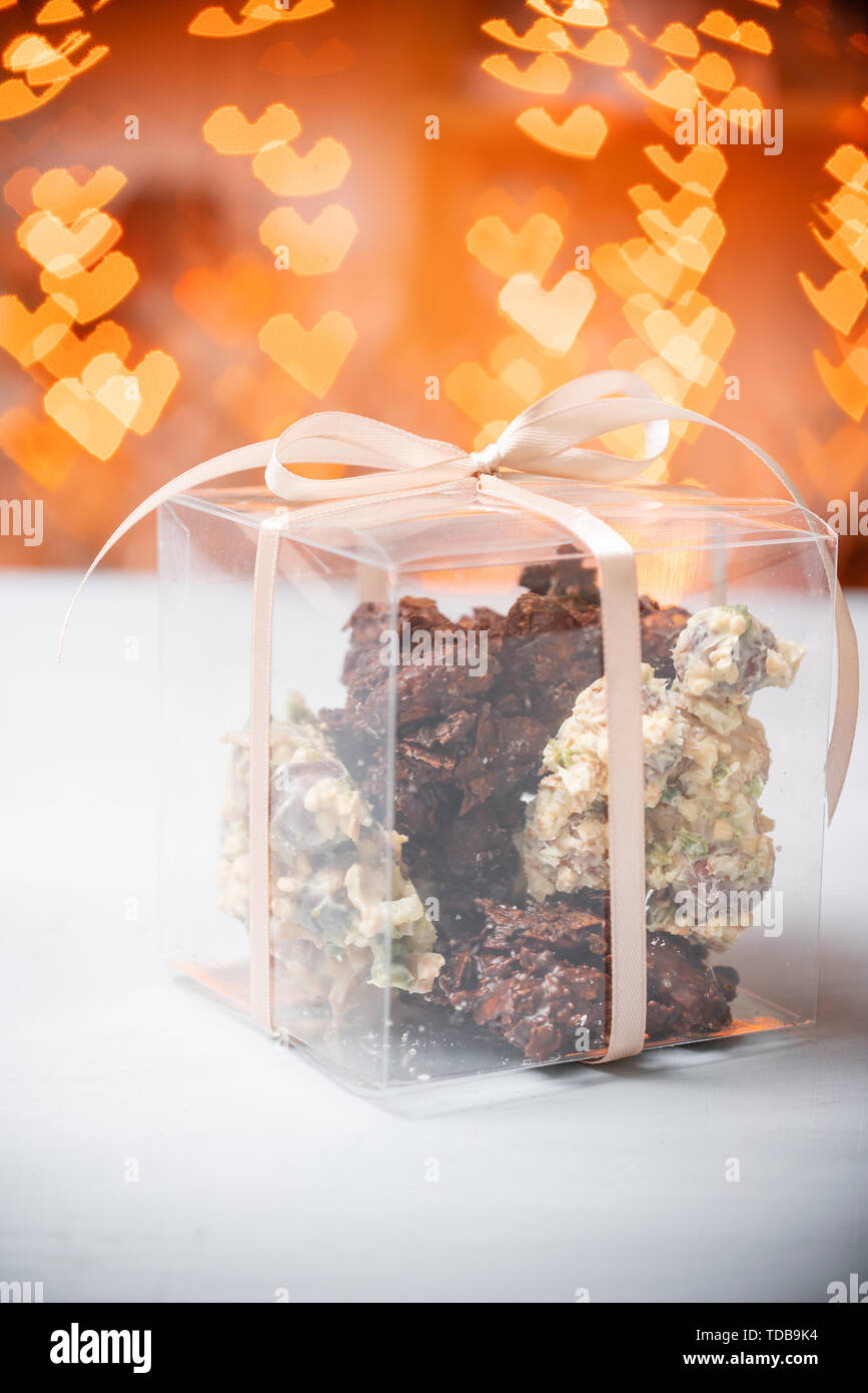 Rocks with chocolate and nuts. Christmas theme. Healthy sweet dessert ...