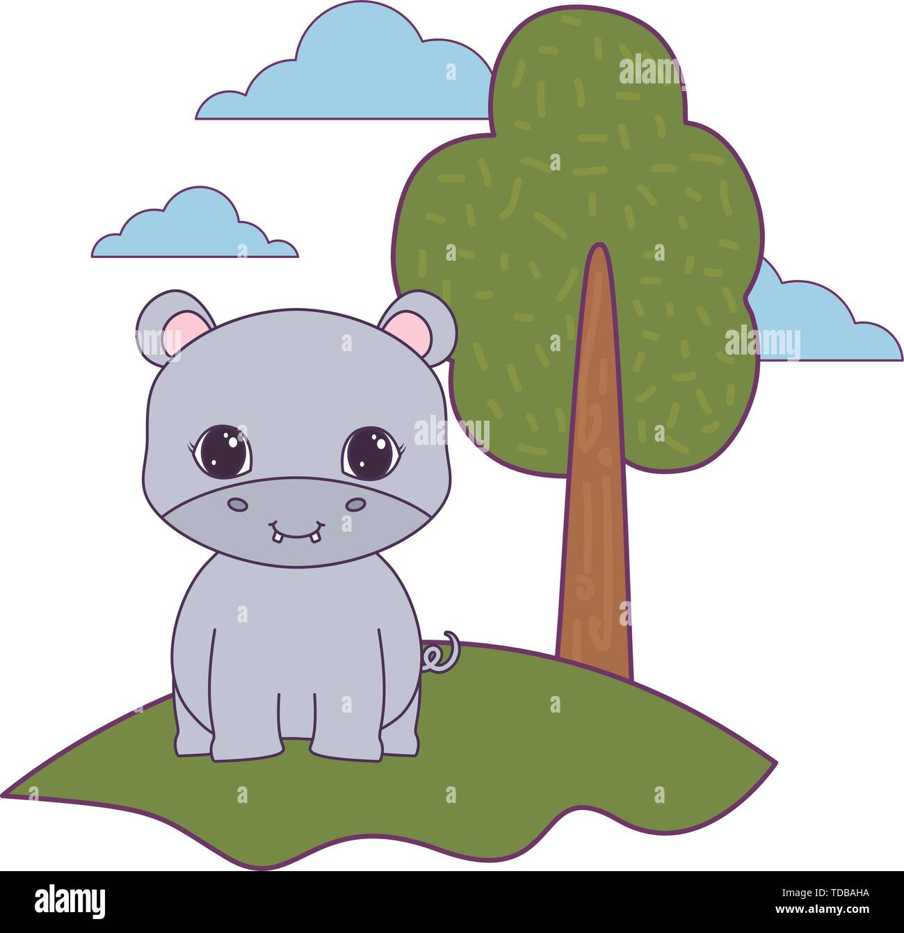 cute hippopotamus animal in landscape vector illustration design Stock ...