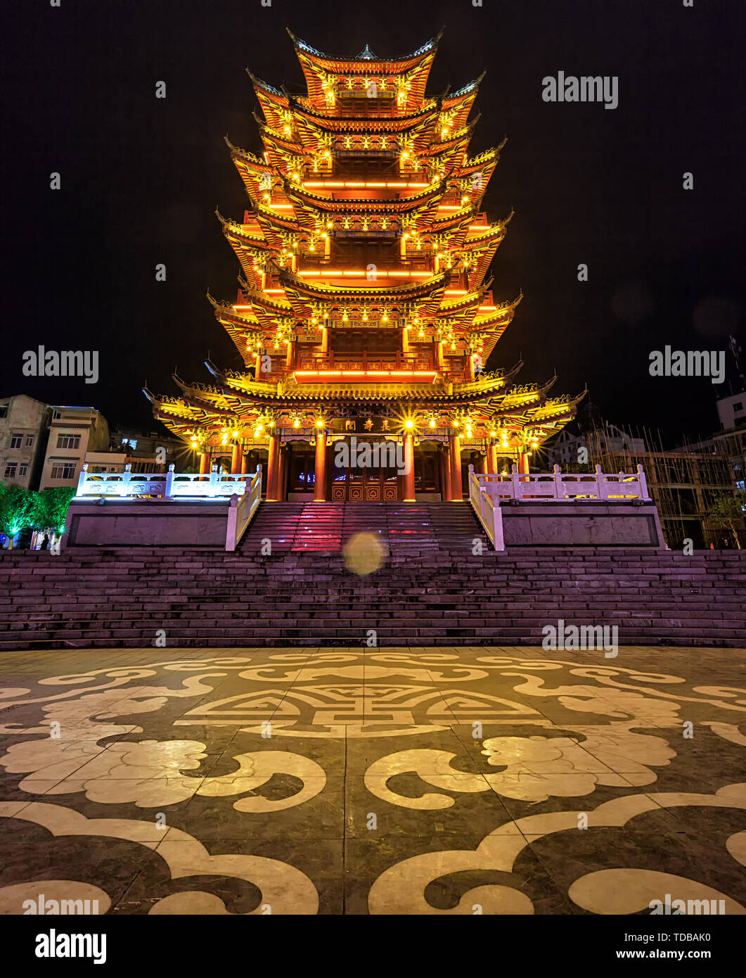 Mengshan, Mei River, night view, West Battery, wind and rain bridge ...
