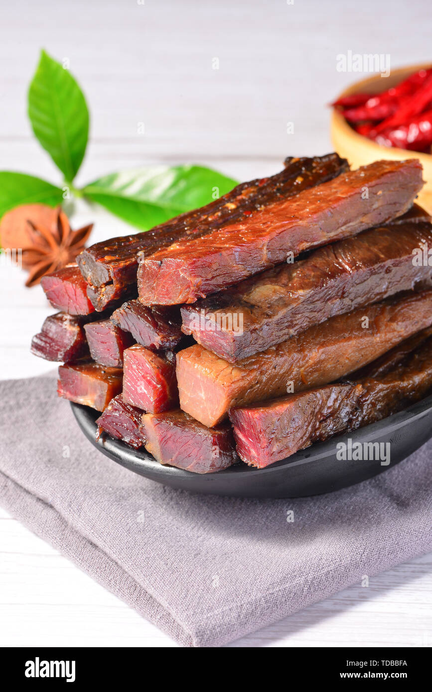 Air-dried hand-torn beef HD picture Stock Photo - Alamy