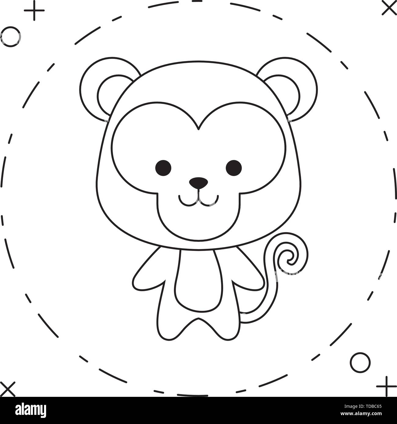 cute monkey animal in frame circular vector illustration design Stock ...