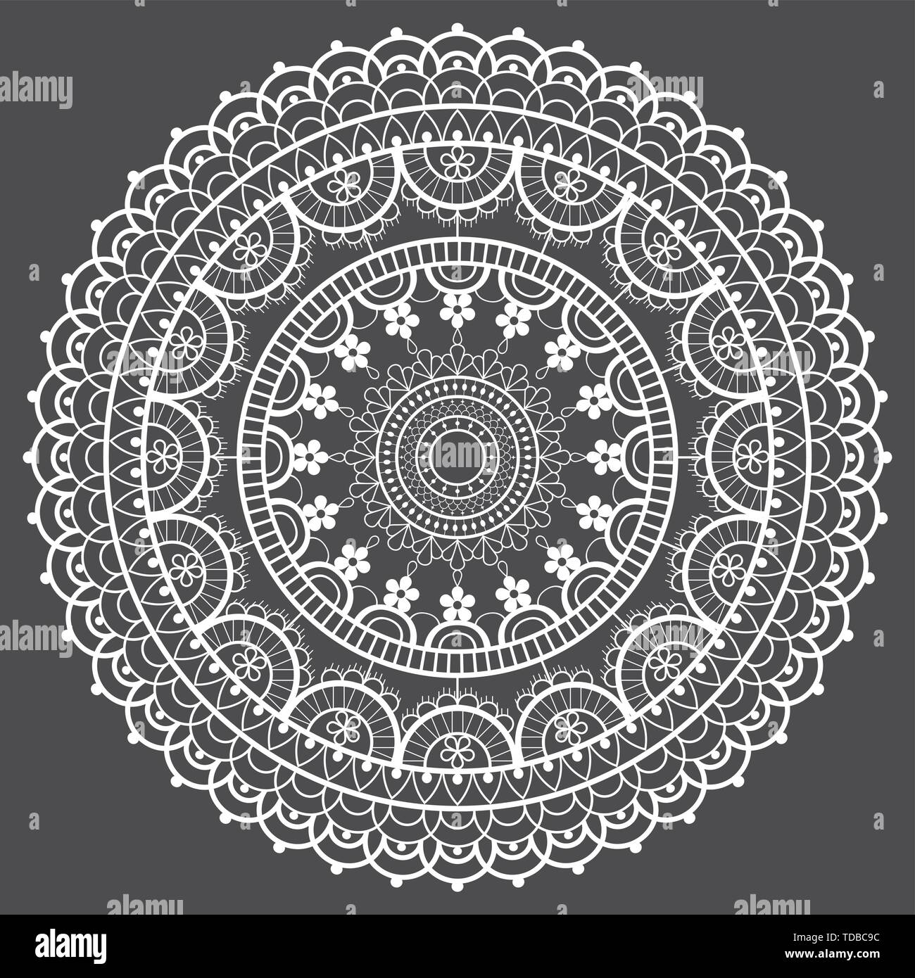 Mandala retro lace vector pattern, round design with flowers and swirls ...