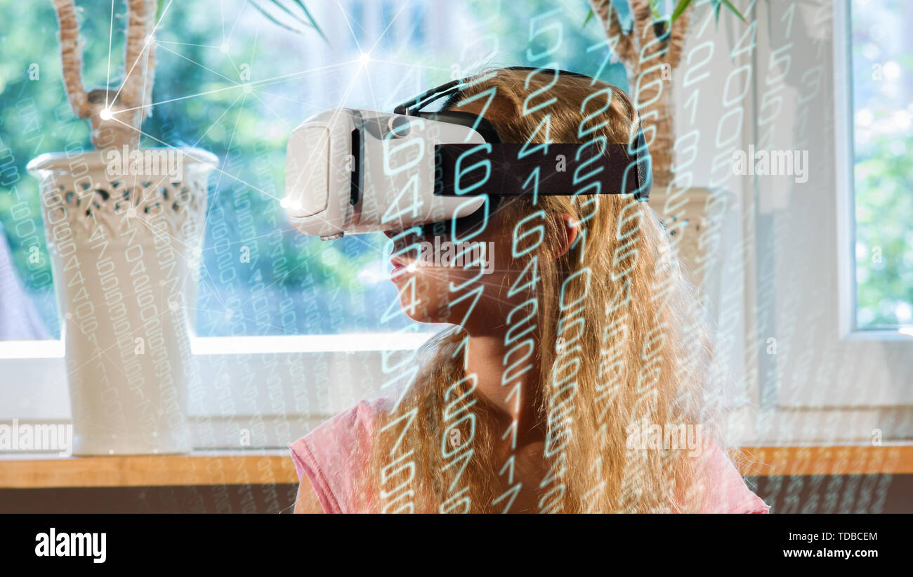 Wearable electronic vr headset, lines connecting the dots and digital ...