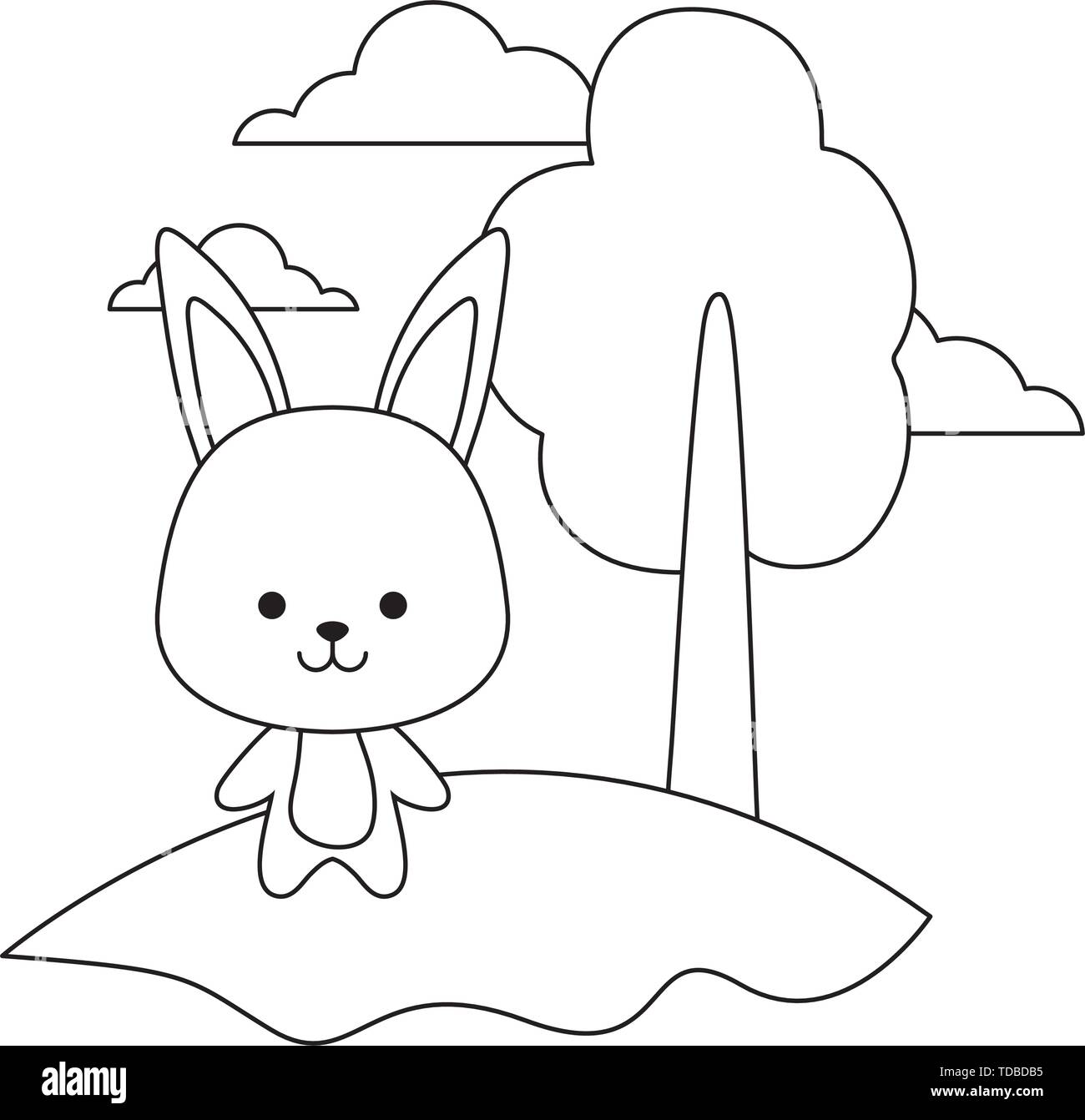 cute rabbit animal in landscape vector illustration design Stock Vector ...