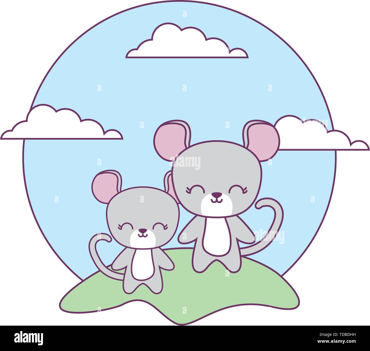 cute mouses animals in landscape vector illustration design Stock ...
