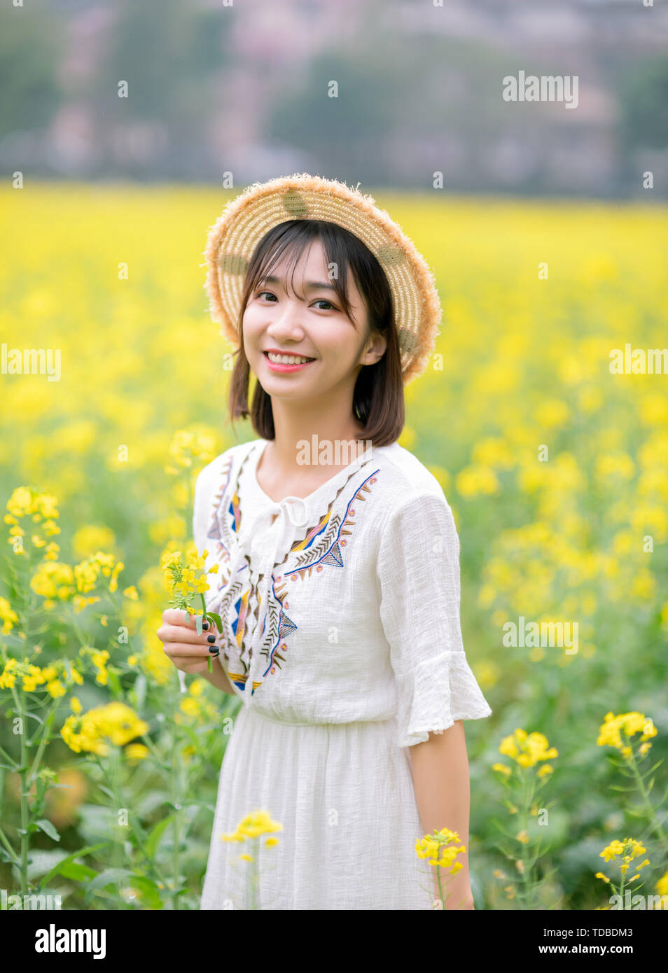 Goddess, maiden, beautiful woman, sea of flowers Stock Photo - Alamy