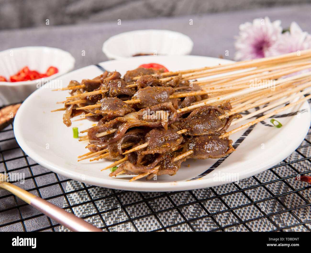 Iron plate barbecue lamb kebab, duck gizzard, lamb, pork beef Stock ...