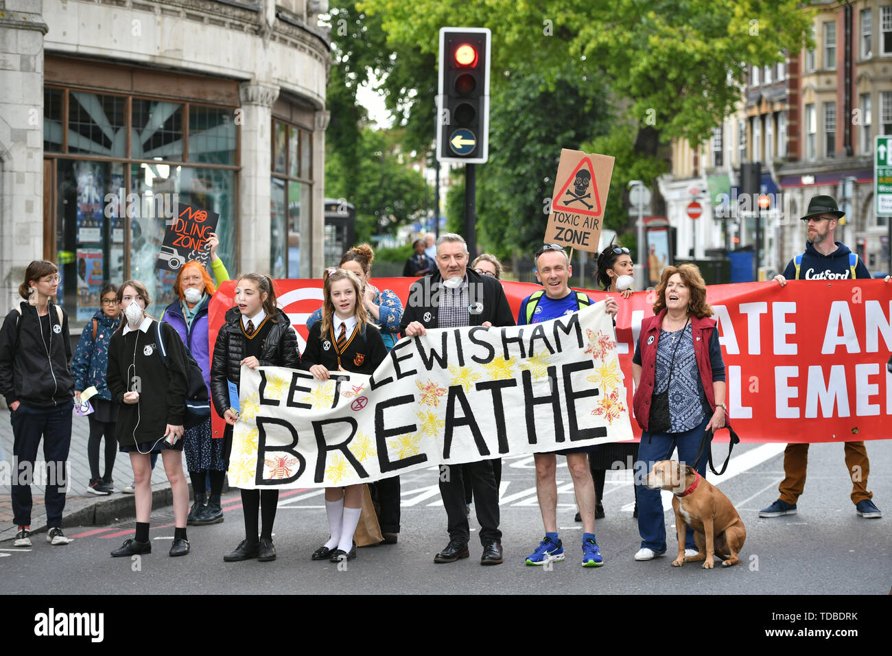 Protestors from the Extinction Rebellion swarm roads in Catford, London ...