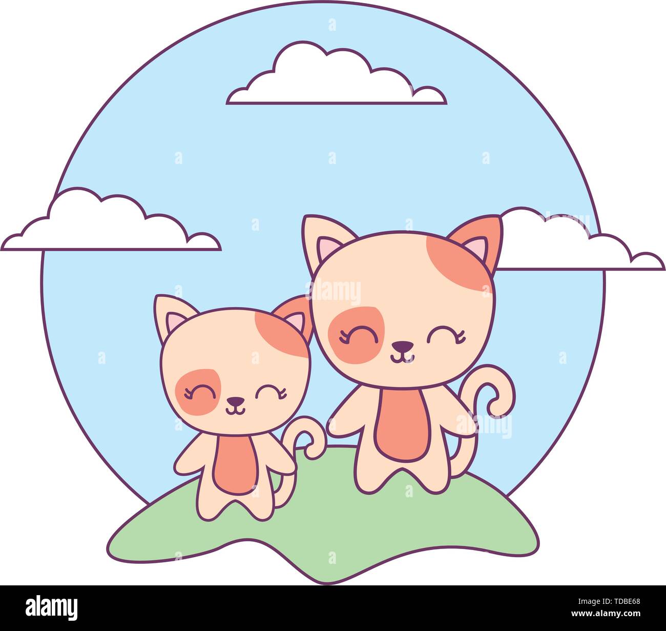 cute cats animals in landscape vector illustration design Stock Vector ...
