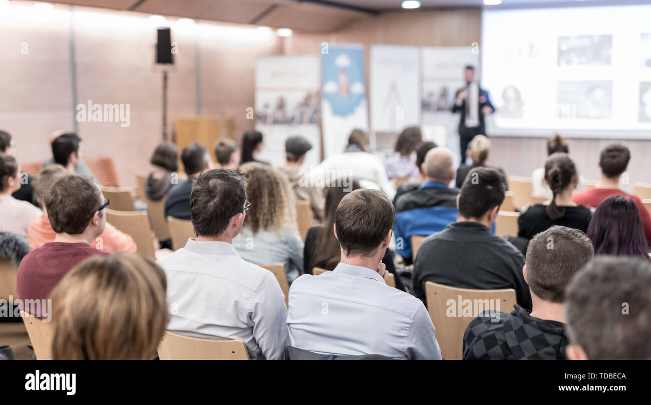 Business speaker giving a talk at business conference event Stock Photo ...