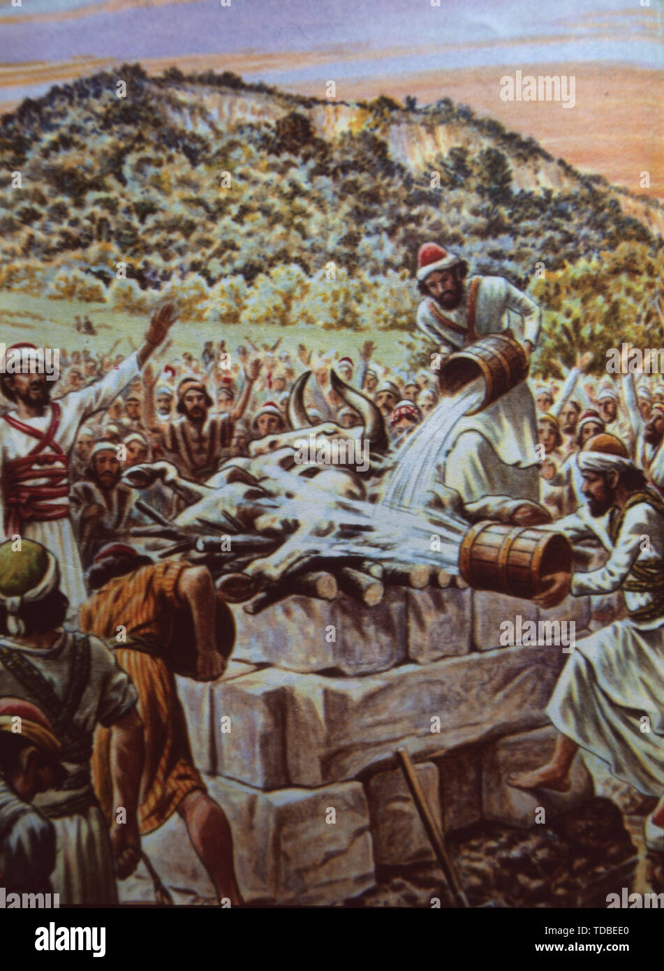 Illustration from the Bible depicting "1st Book of Kings 18:33" Elijah ...