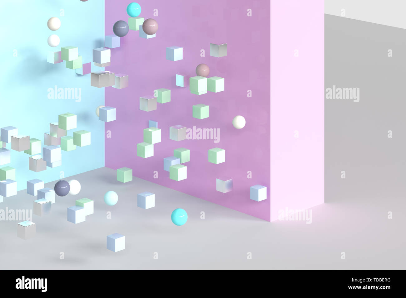 Scattered balls with squares light color background, 3D rendering Stock ...