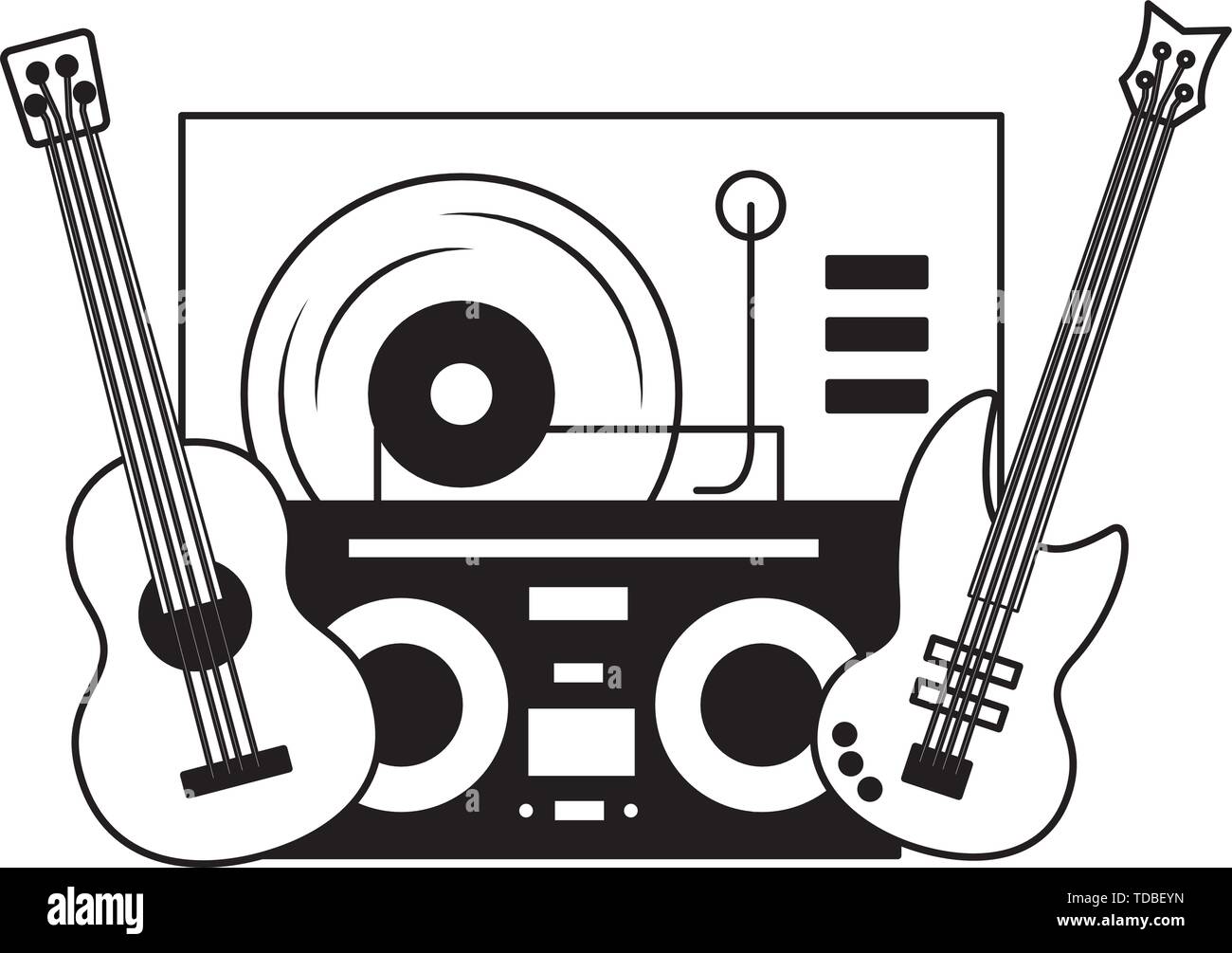 turntable guitars and boombox stereo music festival Stock Vector Image ...