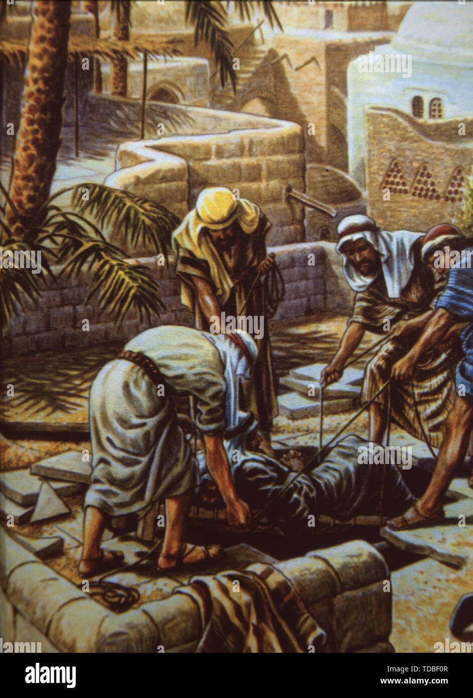 Illustration from the Bible depicting "Mark 2:4" Man sick of Palsy ...