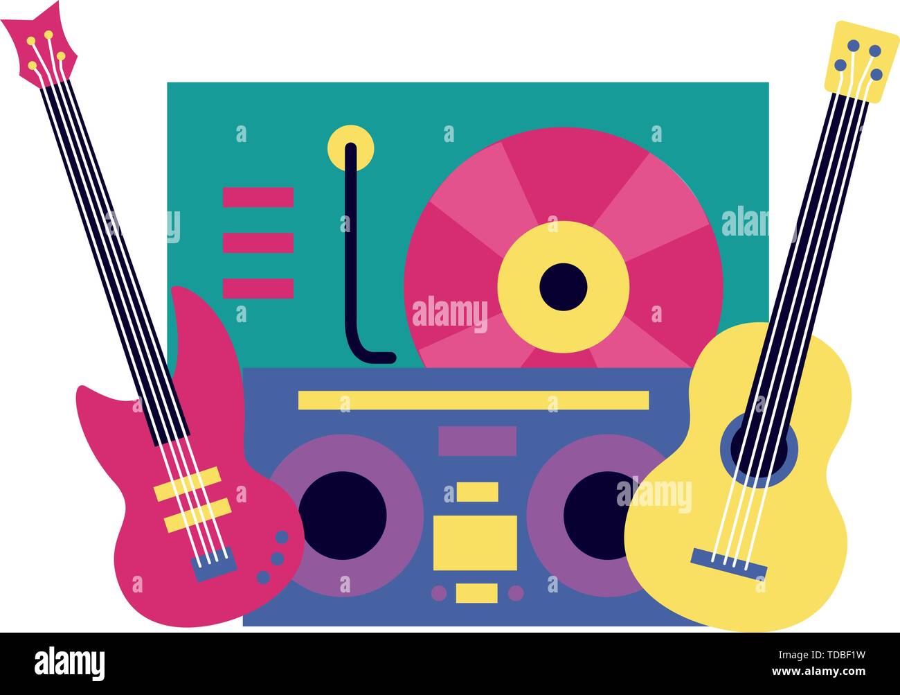 turntable guitars and boombox stereo music festival Stock Vector Image ...