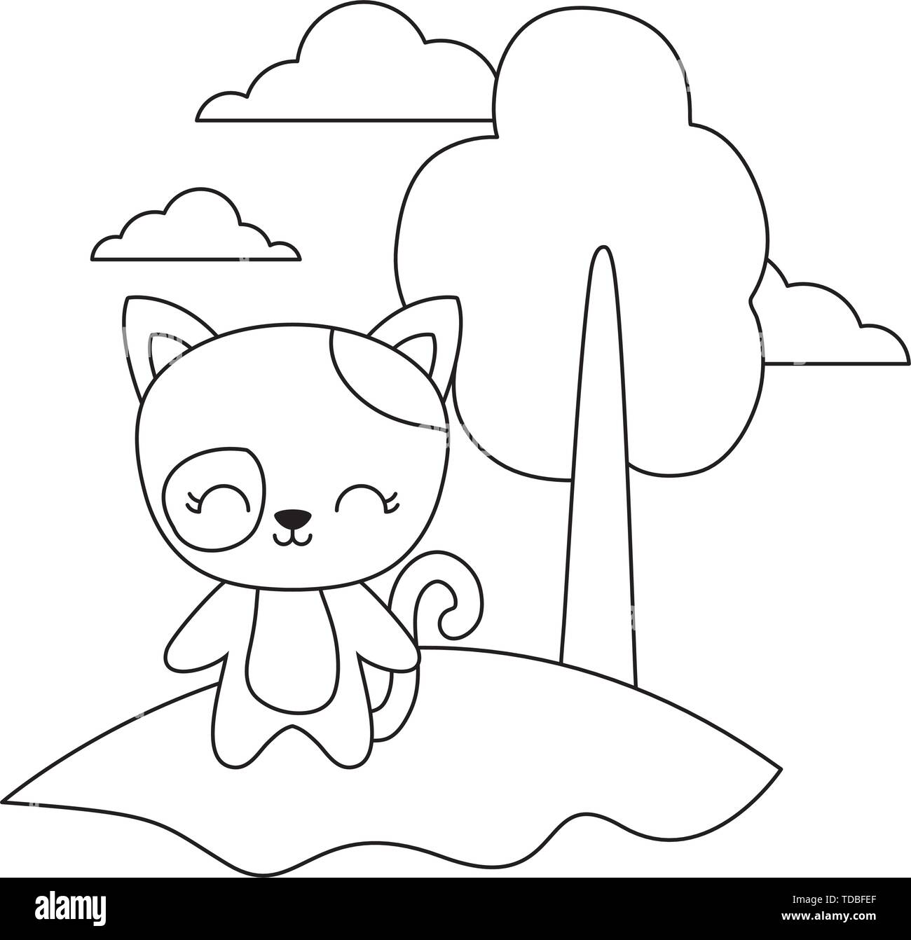cute cat animal in landscape vector illustration design Stock Vector ...