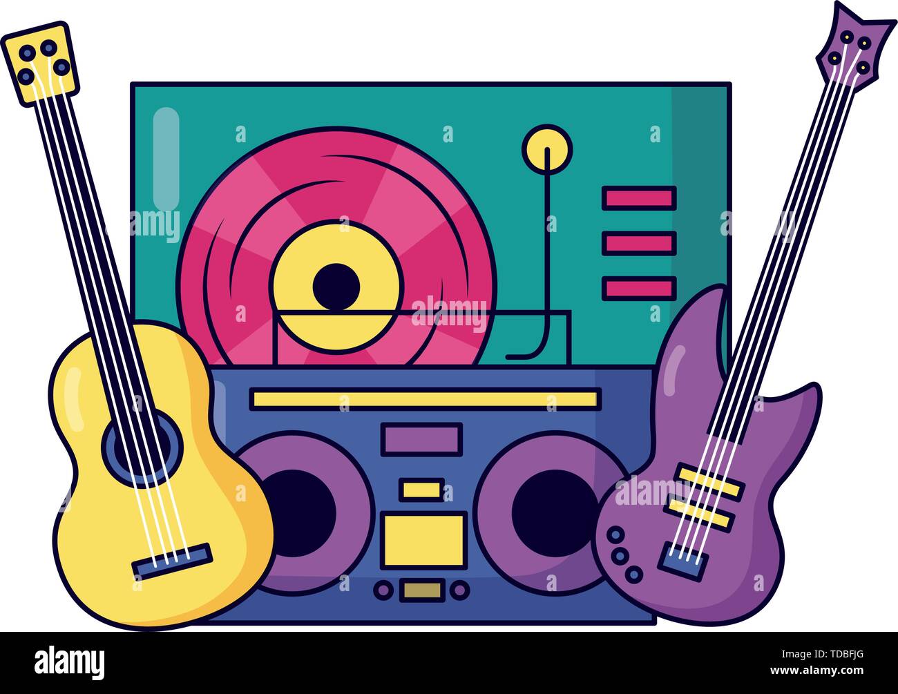 turntable guitars and boombox stereo music festival Stock Vector Image ...