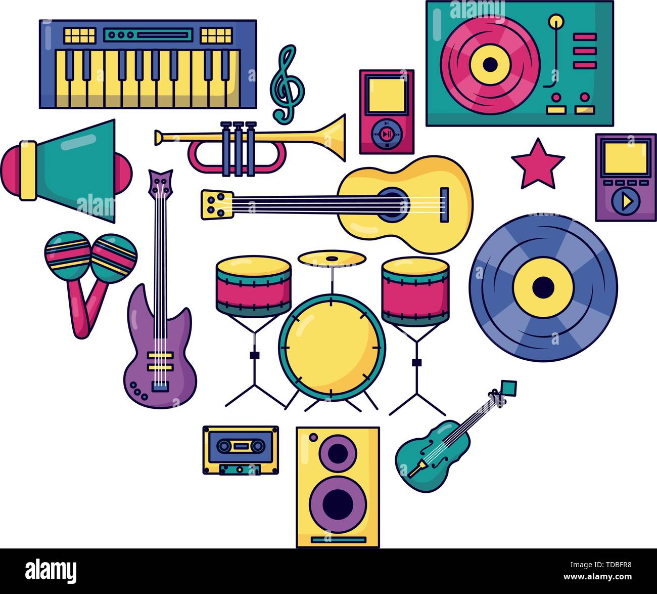 music colorful background instruments devices icons Stock Vector Image ...