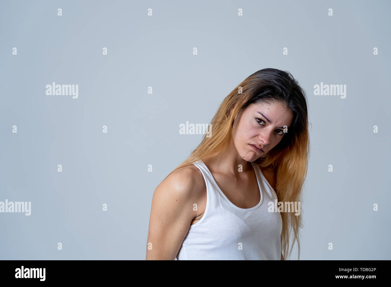 Facial expressions, emotions Anger. Young attractive caucasian woman ...