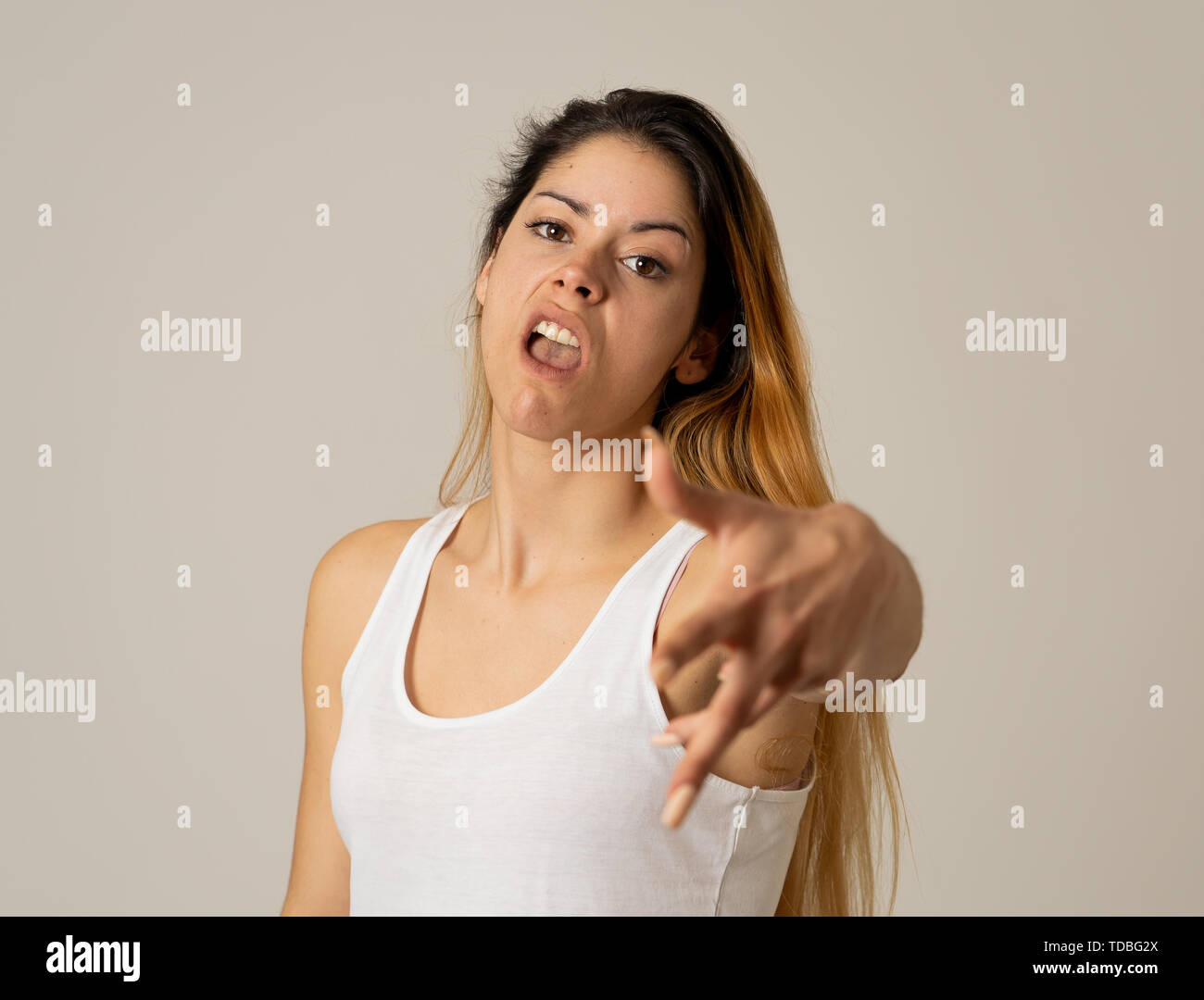 Facial expressions, emotions Anger. Young attractive caucasian woman ...