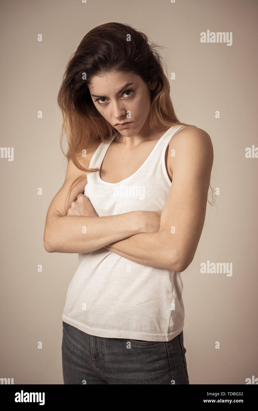 Facial expressions, emotions Anger. Young attractive caucasian woman ...