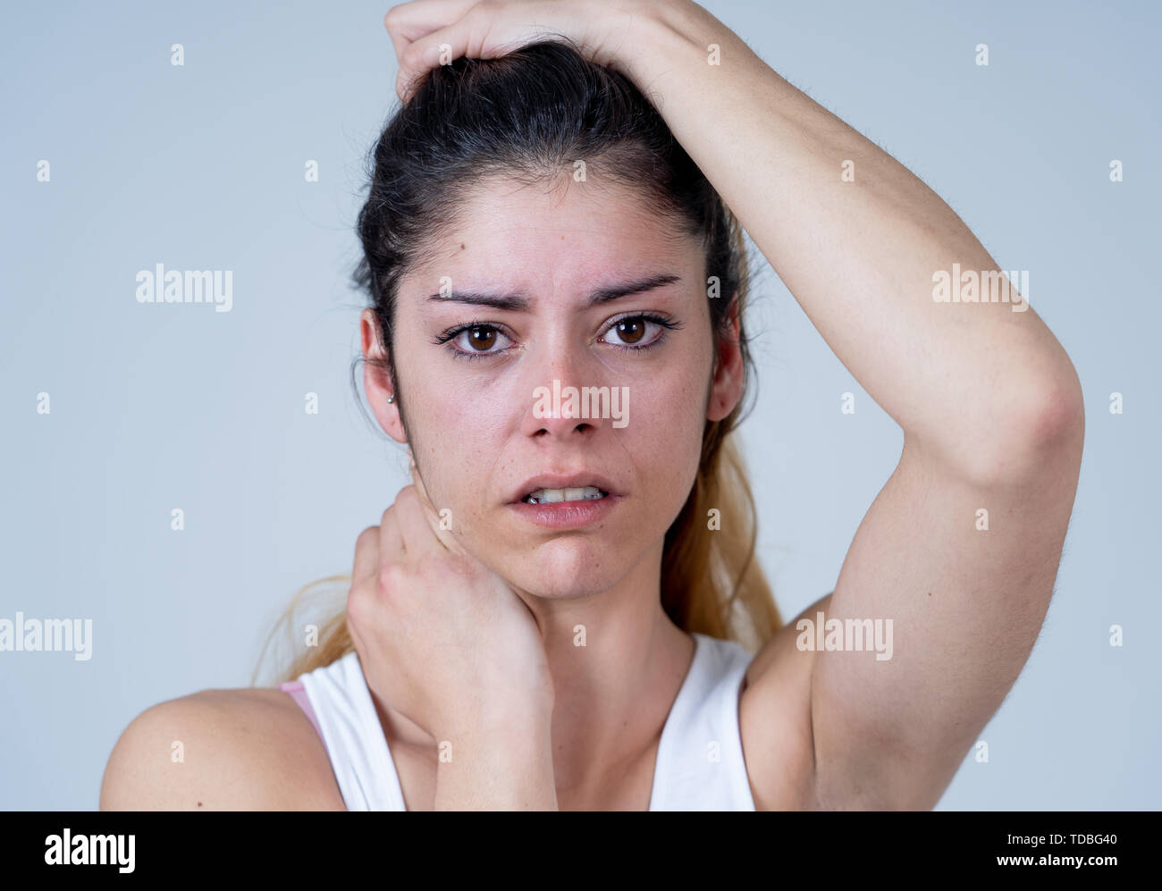Young woman suffering from depression feeling miserable hopeless and ...