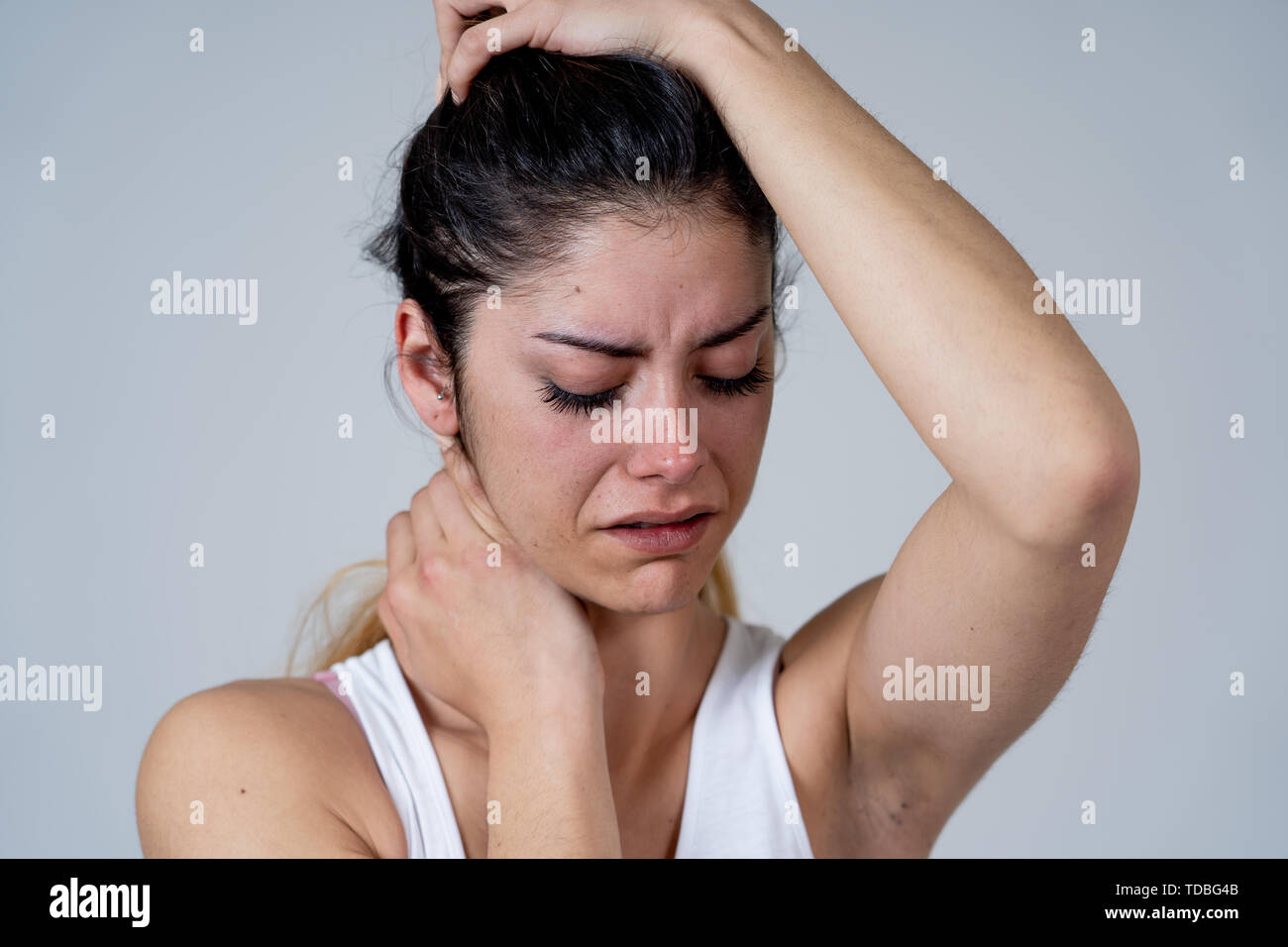 Young woman suffering from depression feeling miserable hopeless and ...