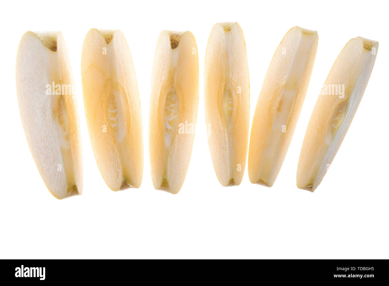 Yellow apple sliced (Chantecler, chanteclerc, Malus domestica). Variety ...