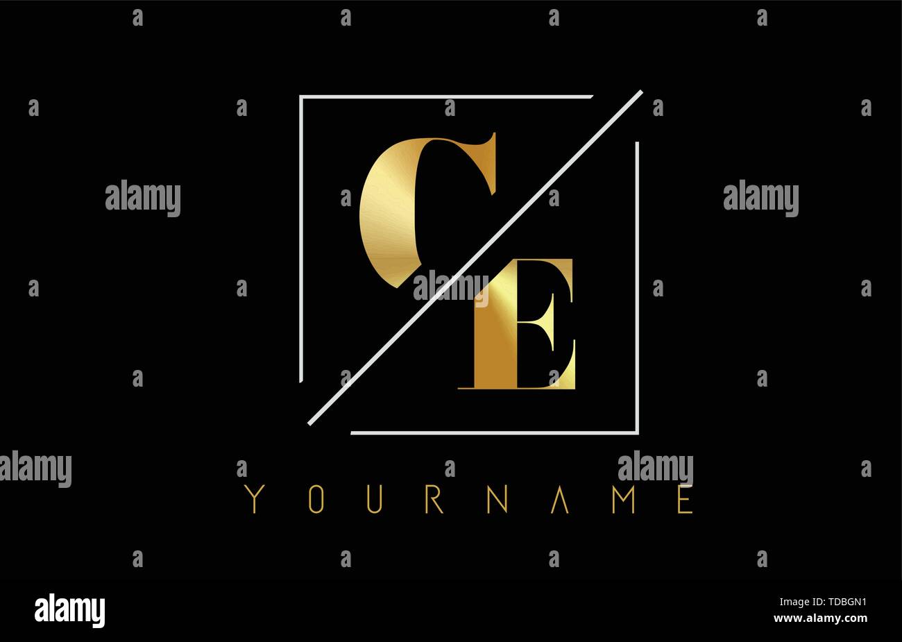 CE Golden Letter Logo with Cutted and Intersected Design and Square ...
